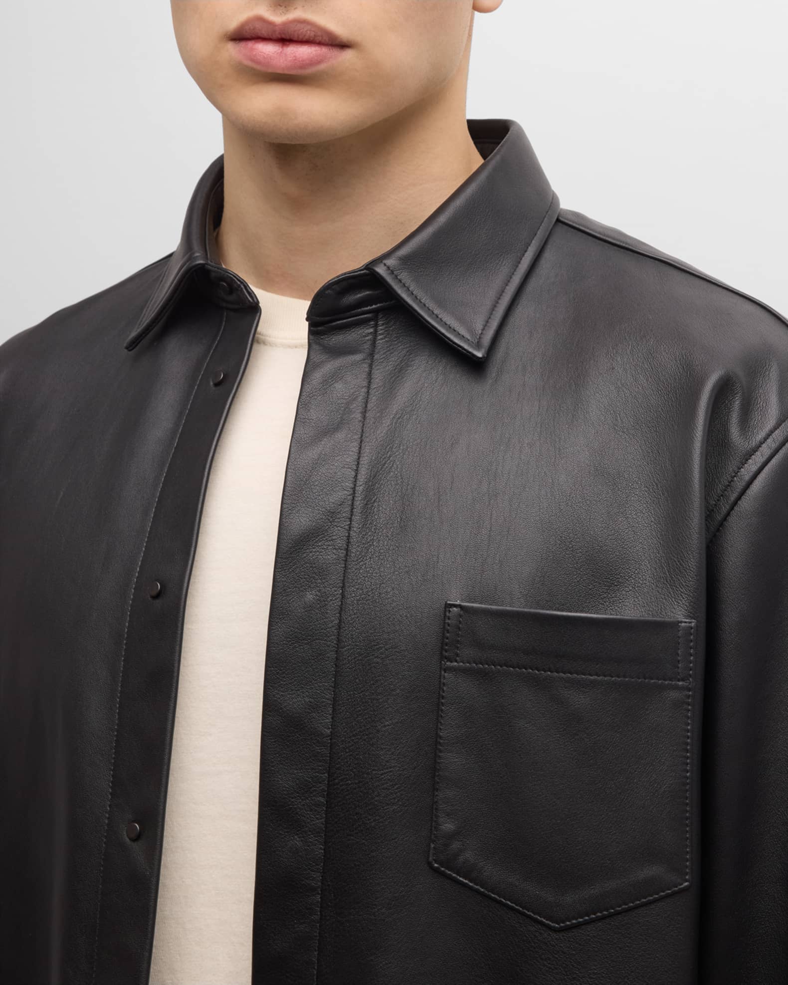 John Elliott Men's Leather Cloak Shirt | Neiman Marcus