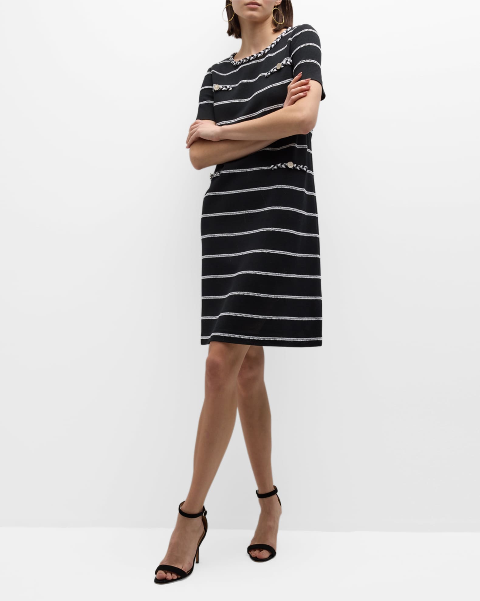 Misook Striped Textural-Knit Midi Shift Dress | Neiman Marcus