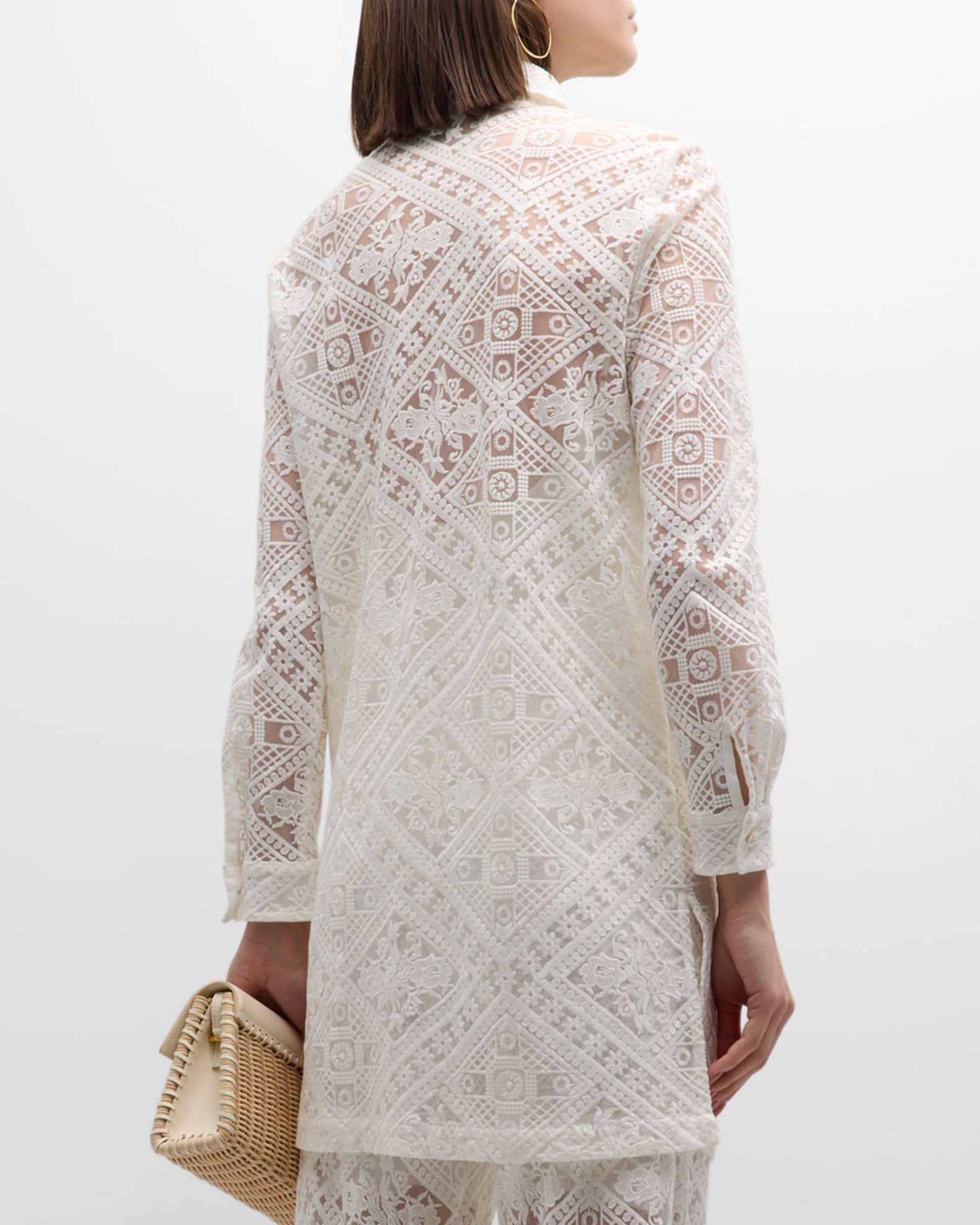 Misook Button-Down Floral Lace Shirt Jacket | Neiman Marcus