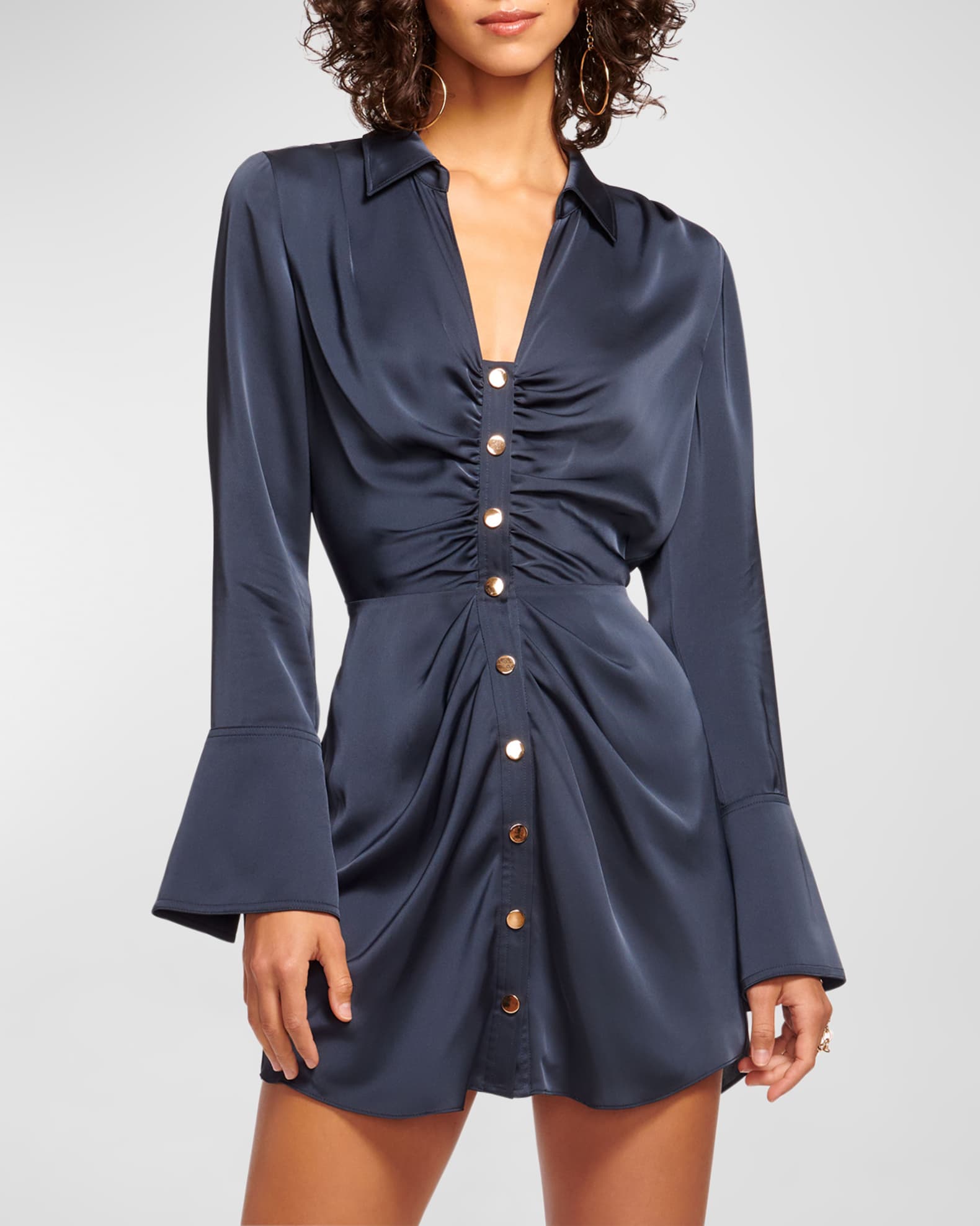 Ramy Brook Katelyn Satin Mini Shirtdress | Neiman Marcus