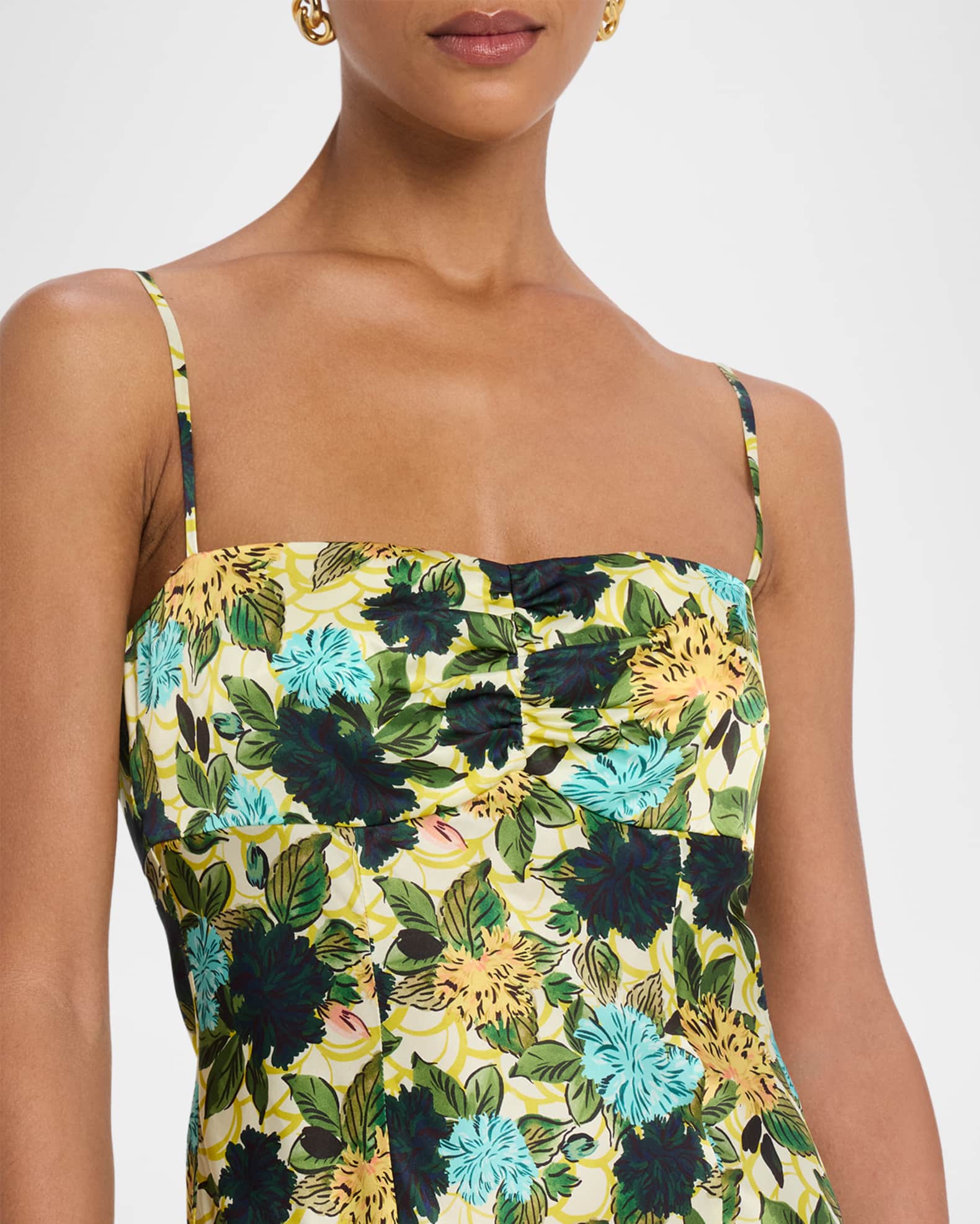 Saloni Renee Long Floral Silk Spaghetti-Strap Dress | Neiman Marcus