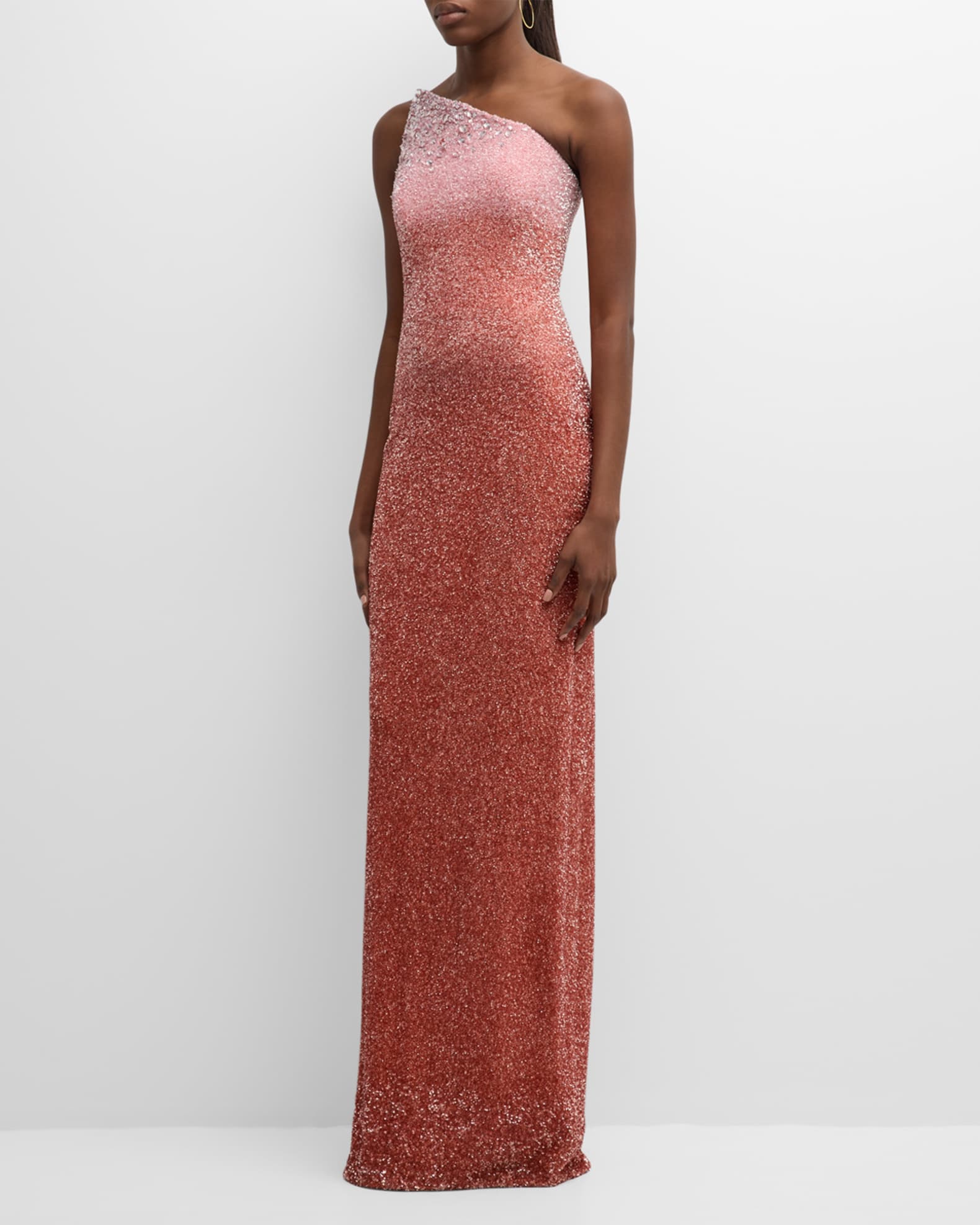 Pamella Roland Strapless Ombre Sequin Gown with Oversized Crystals ...