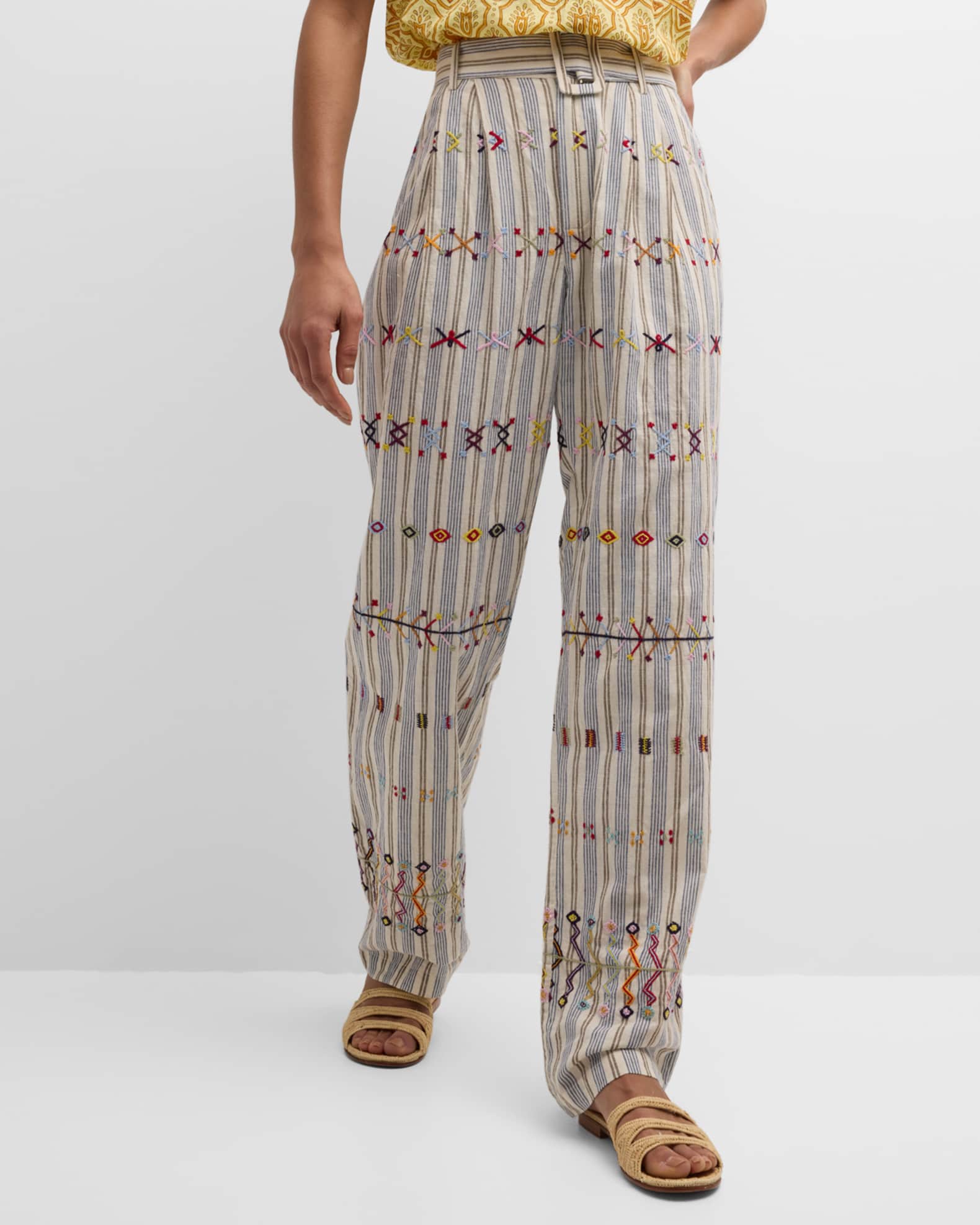 Alix of Bohemia Colette Arrow Stripe Embroidered Pants with Belt ...