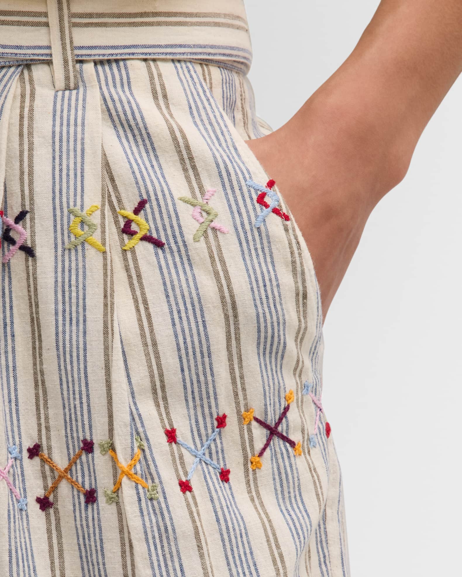 Alix of Bohemia Colette Arrow Stripe Embroidered Pants with Belt ...