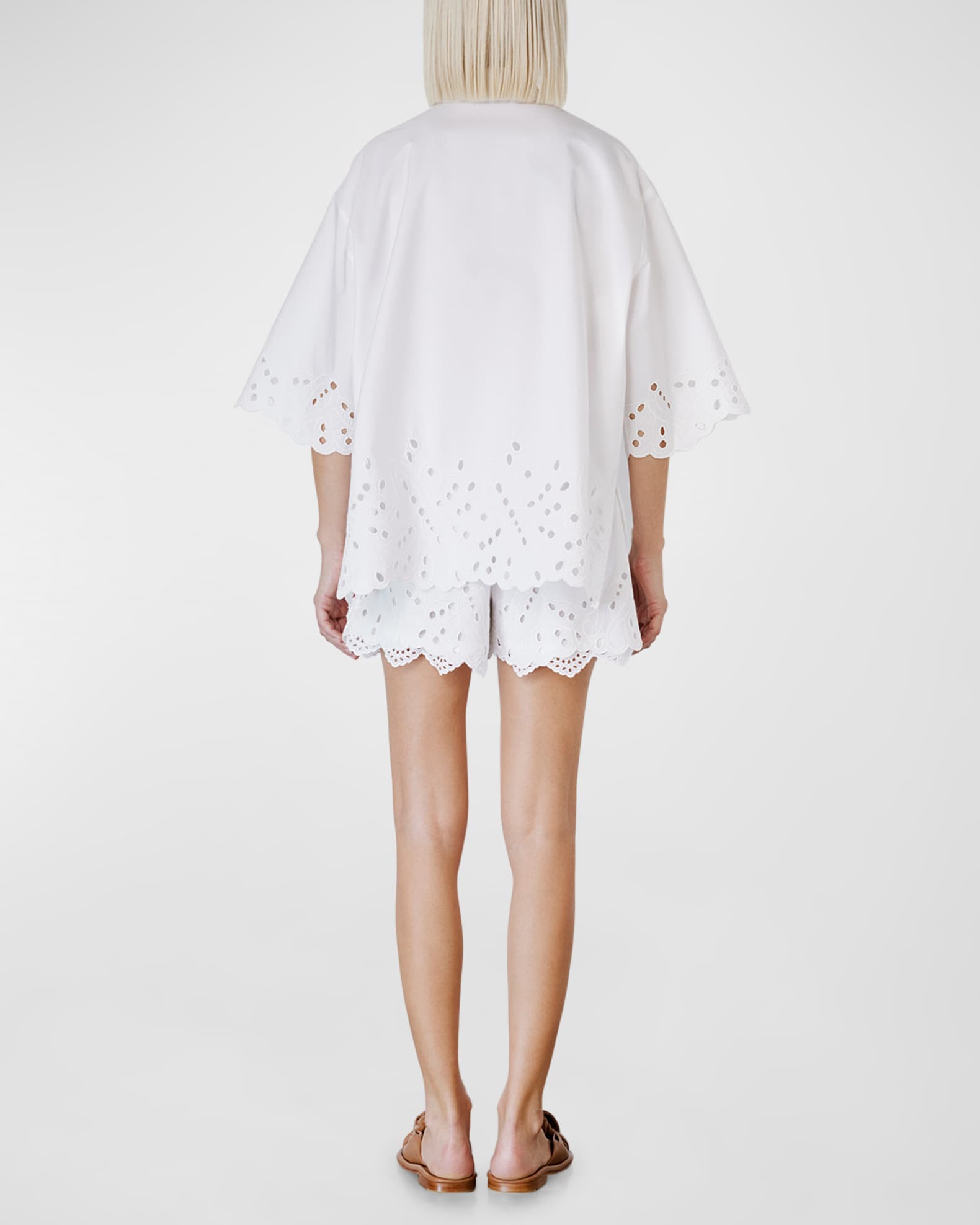 Dice Kayek Eyelet Embroidered Pleated Shorts | Neiman Marcus