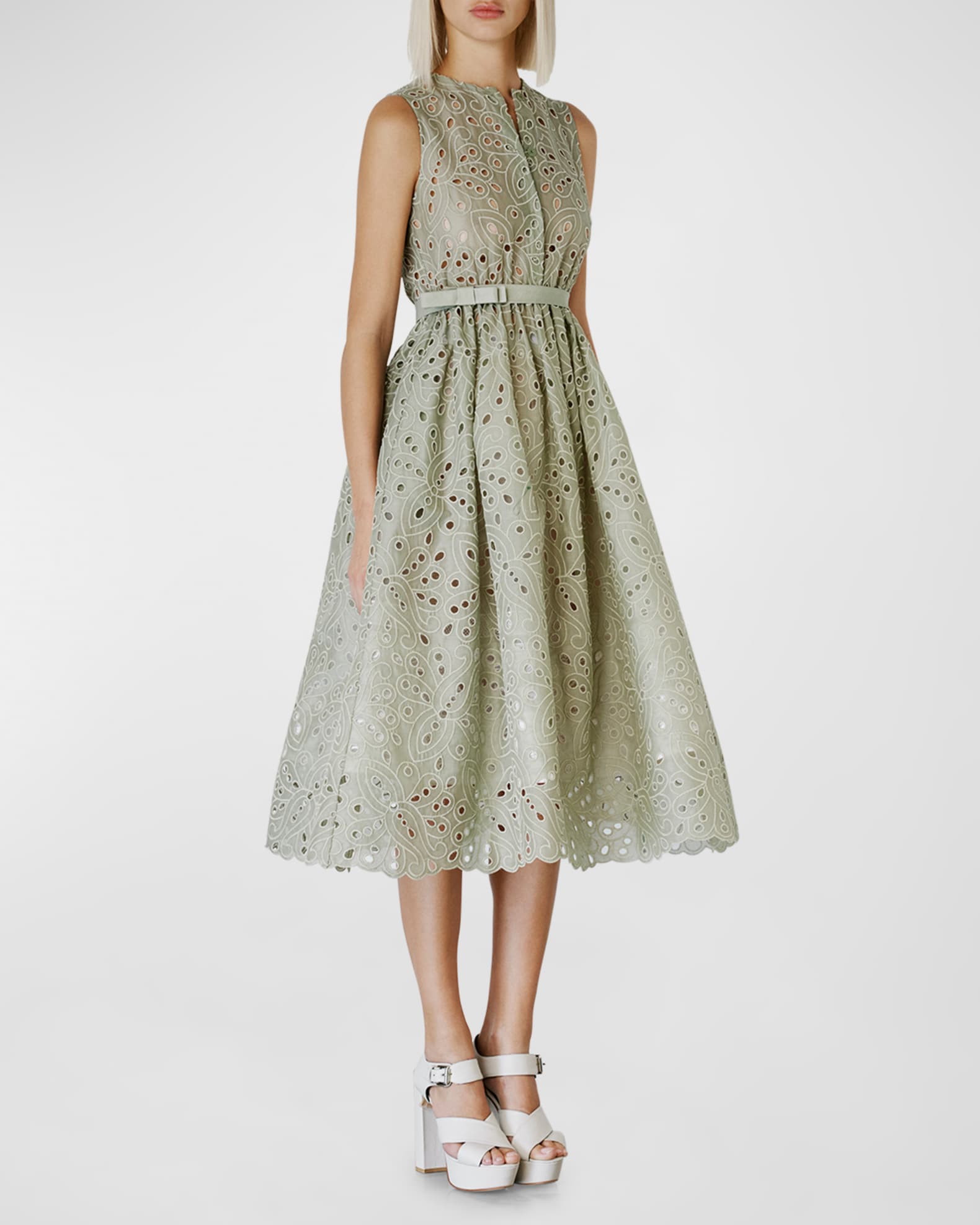 Dice Kayek Eyelet Embroidered Sleeveless Midi Dress | Neiman Marcus