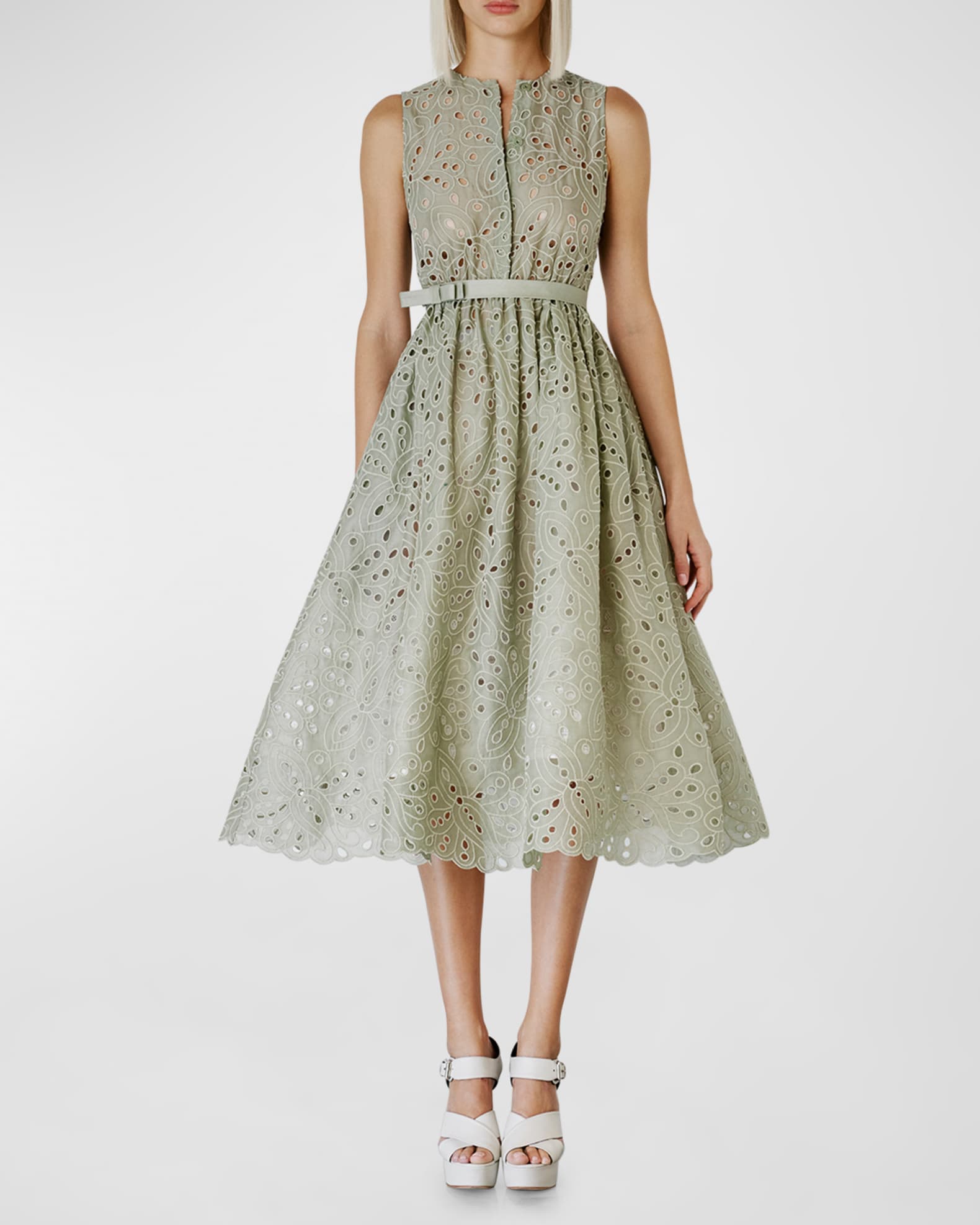 Dice Kayek Eyelet Embroidered Sleeveless Midi Dress | Neiman Marcus