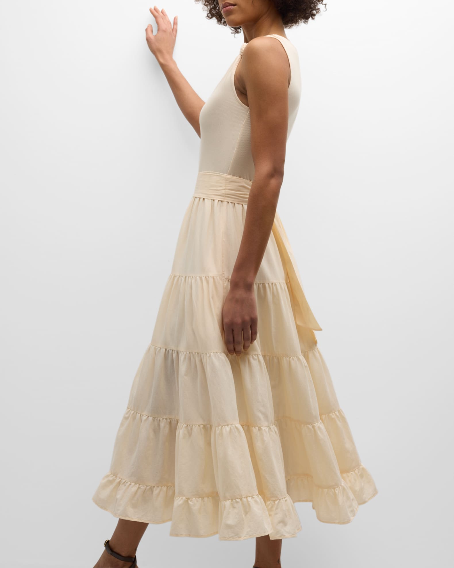 PAIGE Samosa Tiered A-Line Midi Dress | Neiman Marcus