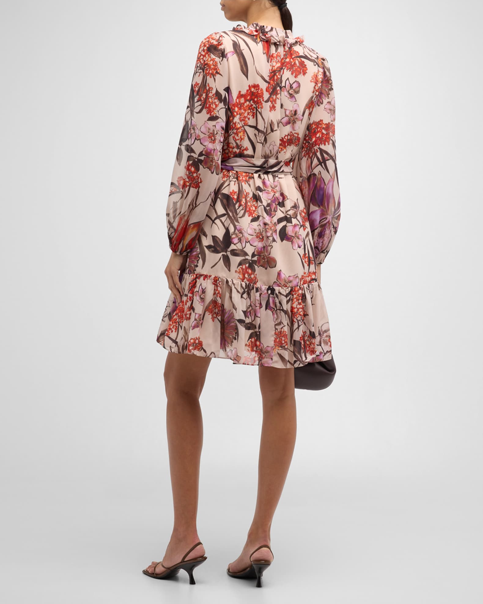 Kobi Halperin Samara Floral-Print Ruffle Satin Midi Dress | Neiman Marcus