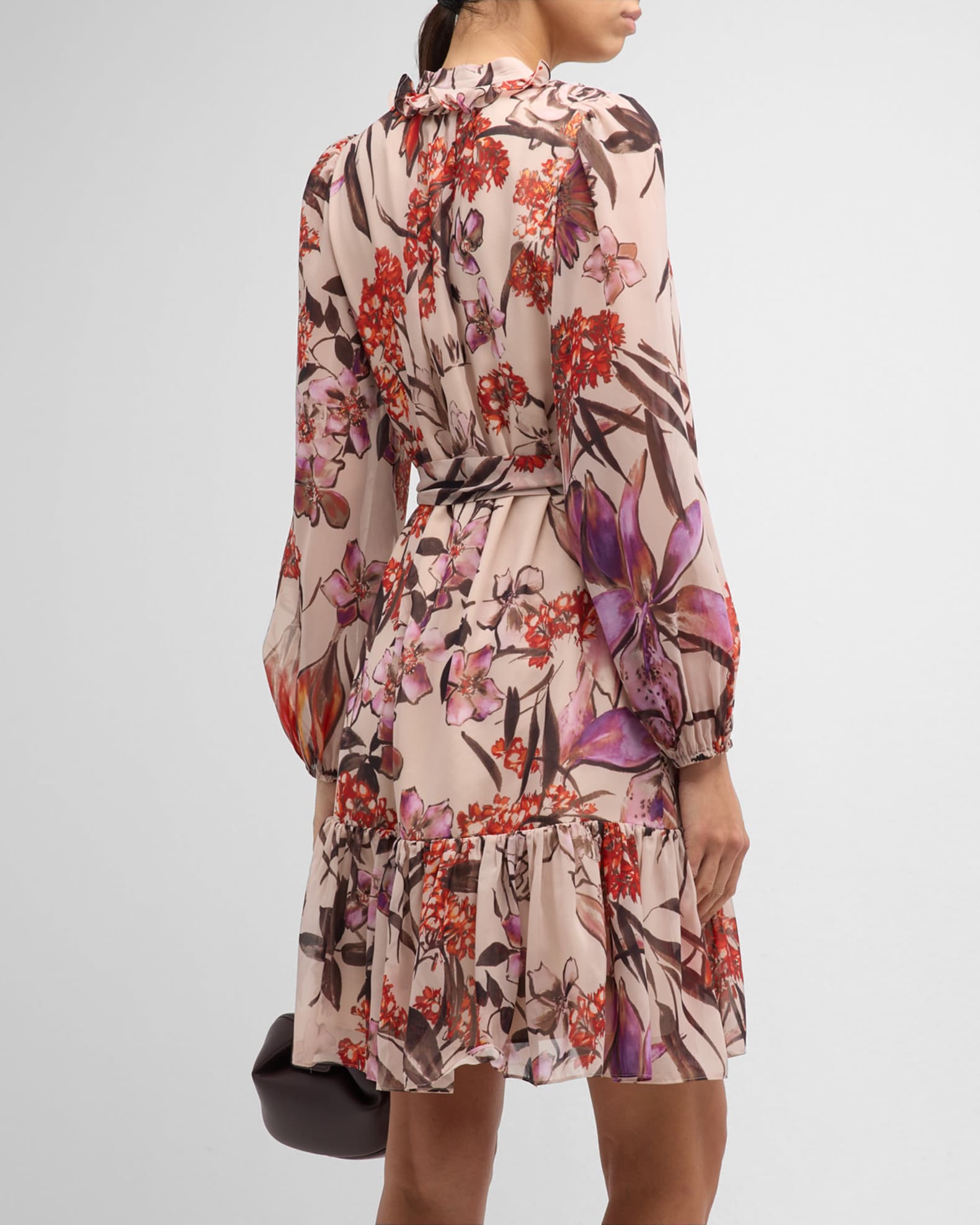 Kobi Halperin Samara Floral-Print Ruffle Satin Midi Dress | Neiman Marcus