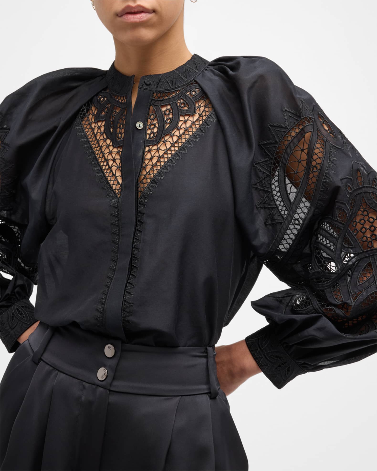 Kobi Halperin Brynlee Embroidered Cutout Button-Down Blouse | Neiman Marcus