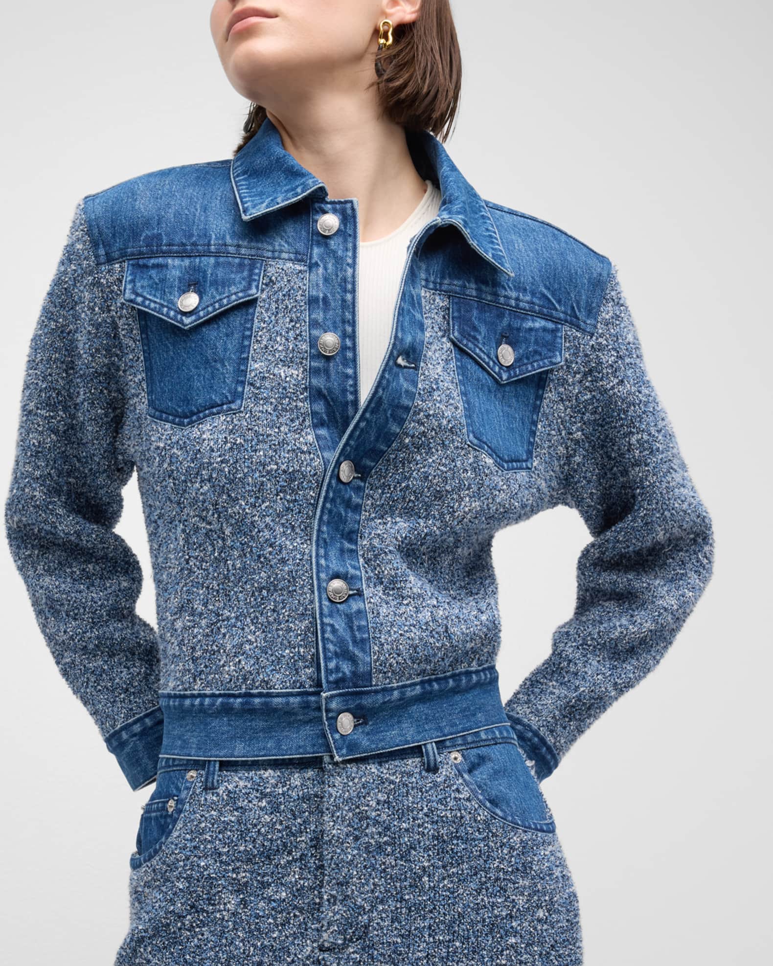 SIMKHAI Baylin Cropped Denim Knit Jacket | Neiman Marcus