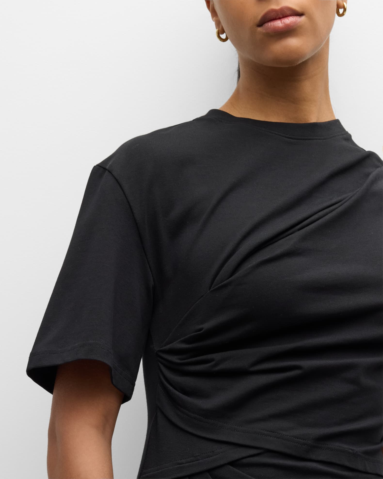 SIMKHAI Zeus Short-Sleeve Draped T-Shirt Dress | Neiman Marcus