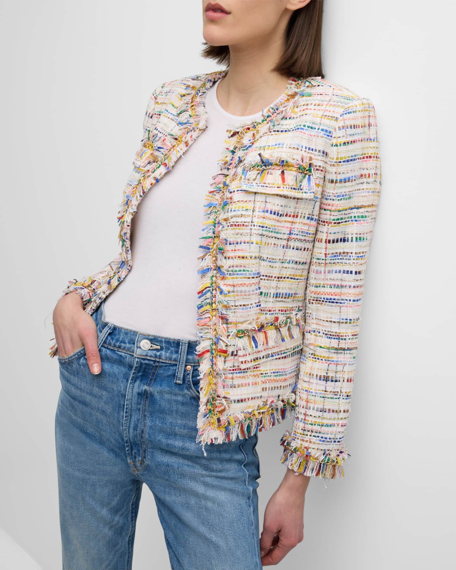 Kobi Halperin Devyn Fringe-Trim Tweed Jacket | Neiman Marcus