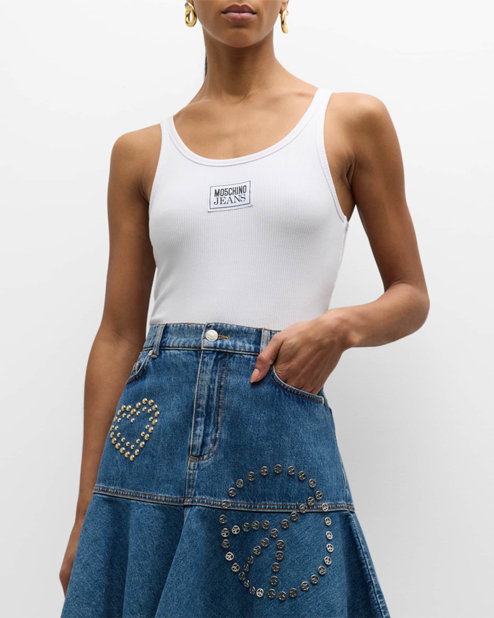 Moschino Jeans Ribbed Logo Patch Tank Top | Neiman Marcus