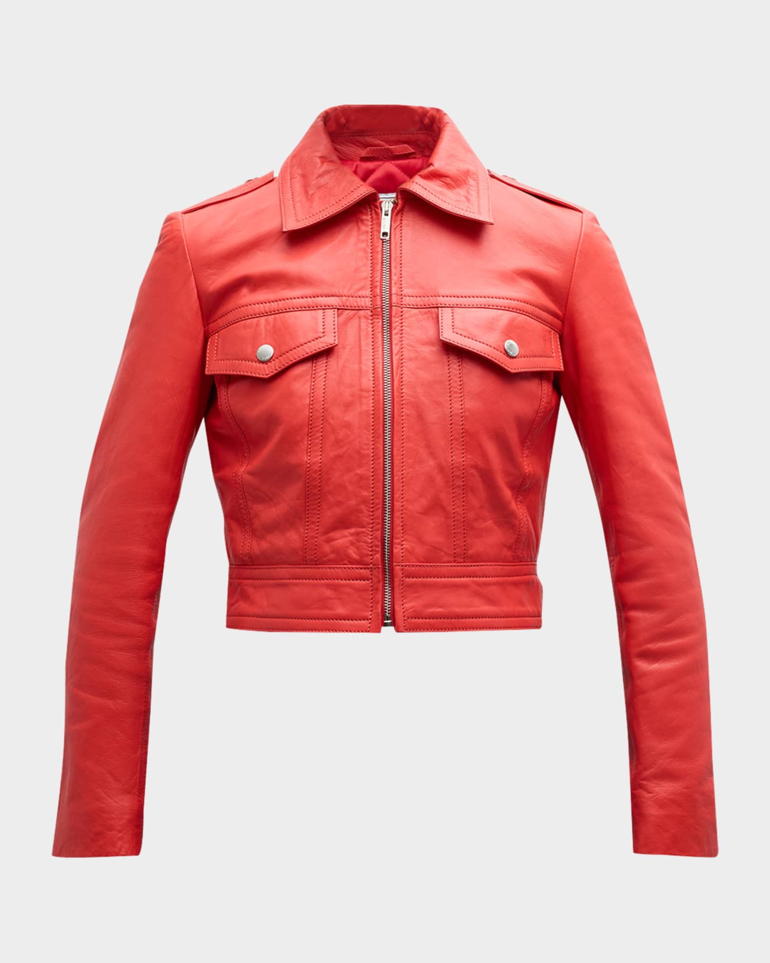 Moschino Jeans Cropped Faux Leather Jacket | Neiman Marcus