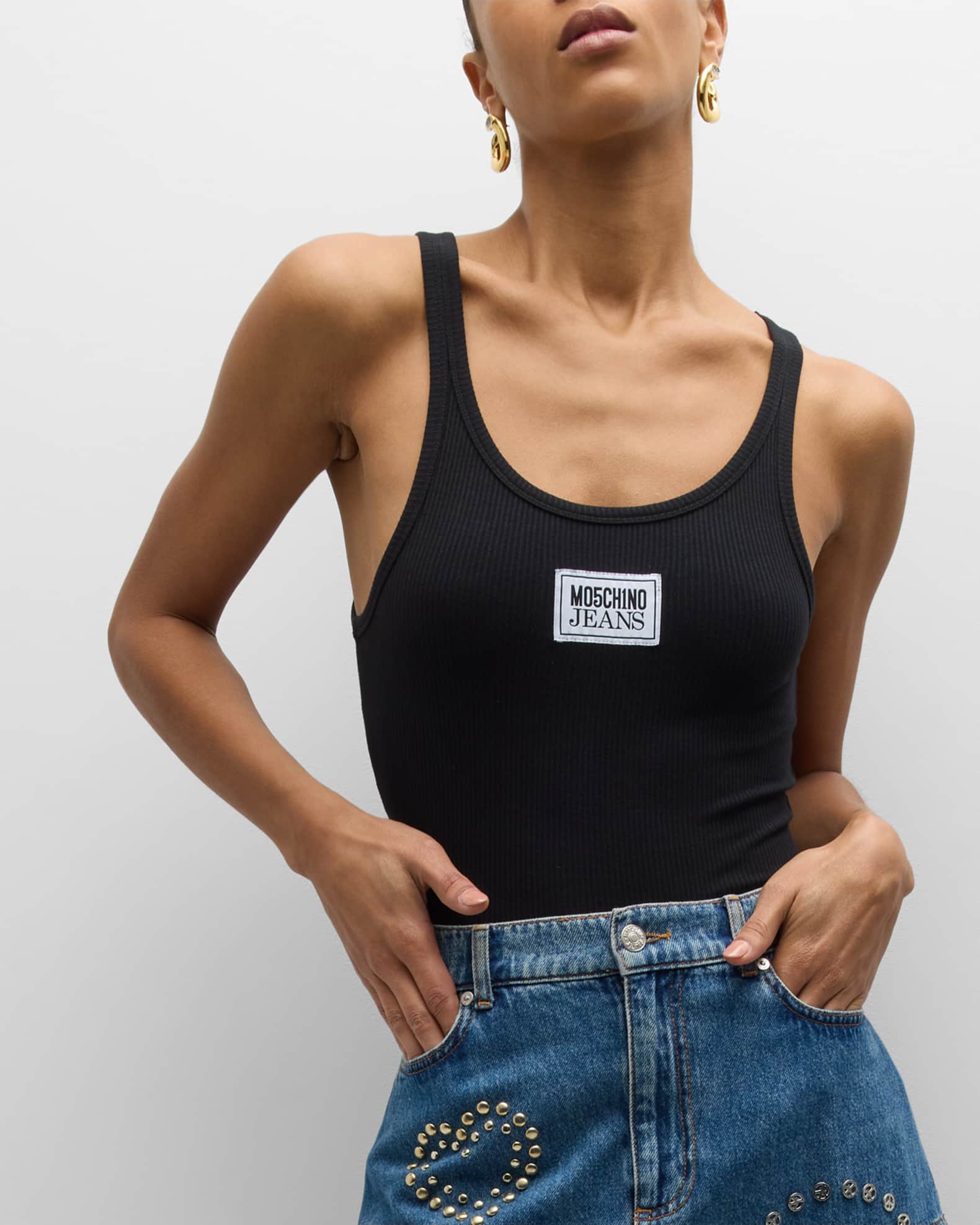 Moschino Jeans Ribbed Logo Tank Top | Neiman Marcus