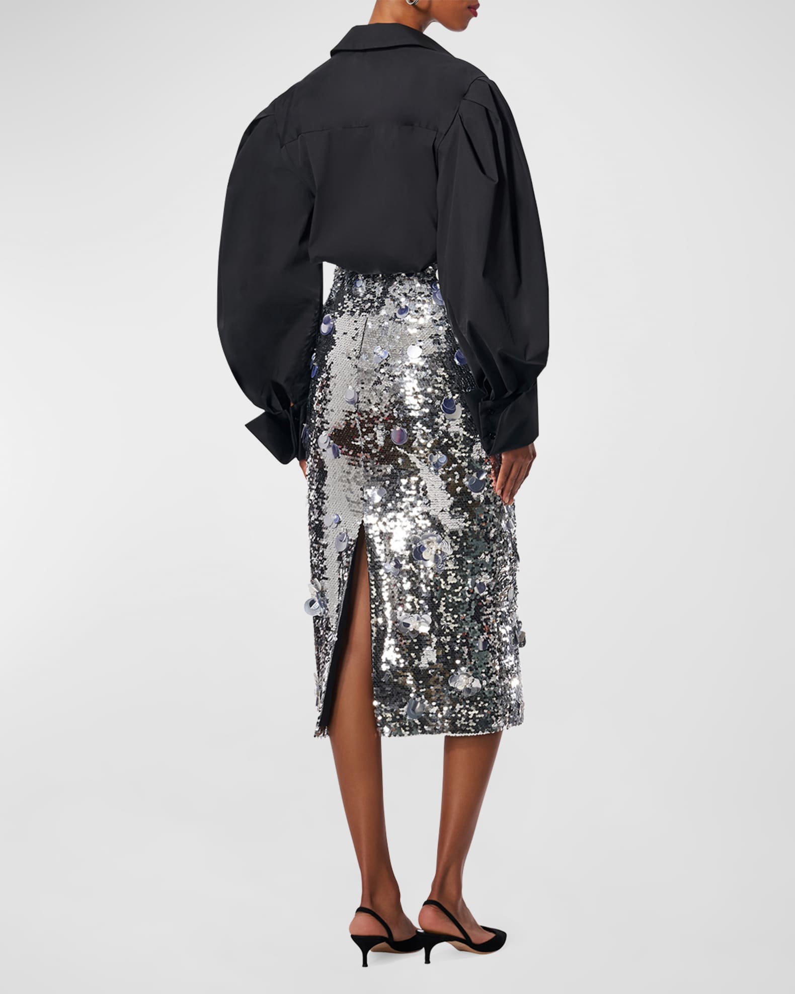 Carolina Herrera Collared Puff-Sleeve French-Cuff Wrap Top | Neiman Marcus