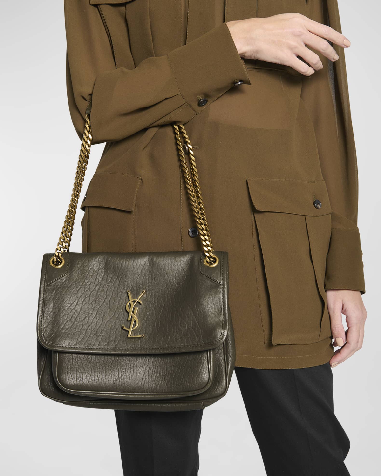 Saint Laurent Niki Medium YSL Leather Shoulder Bag | Neiman Marcus