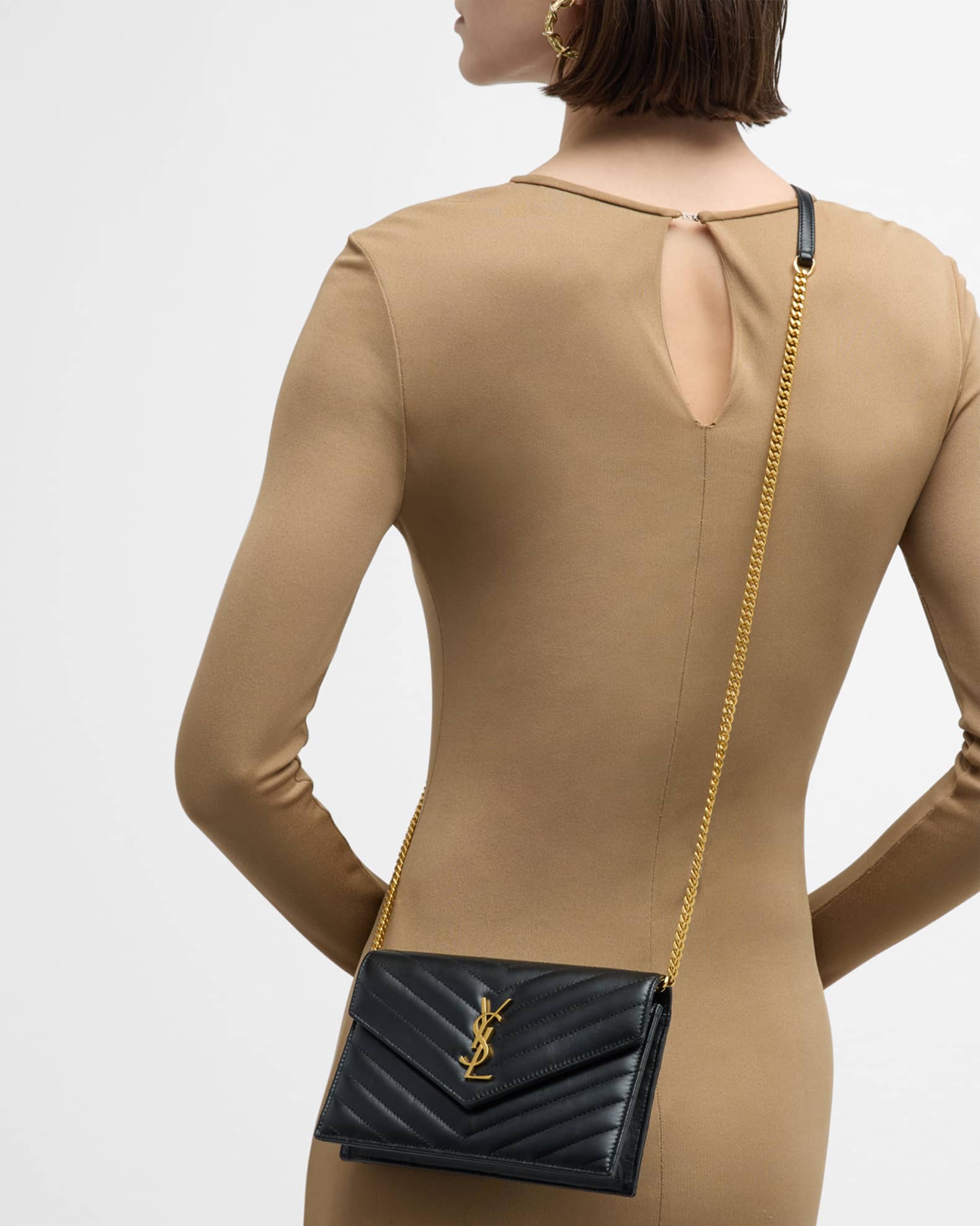 Saint Laurent Small YSL Wallet on Chain in Quilted Leather | Neiman Marcus