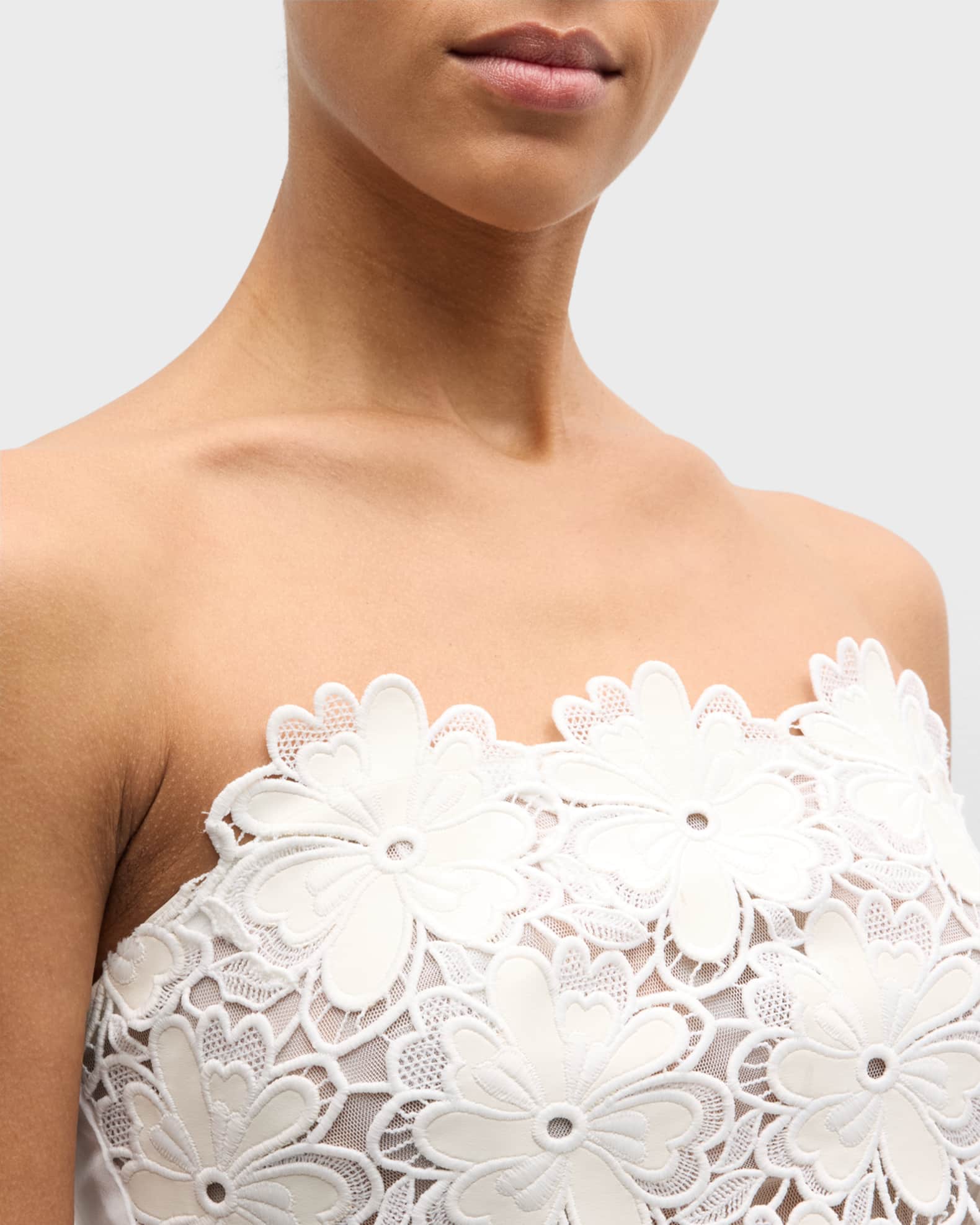 Ramy Brook Kayla Strapless Embroidered Lace Crop Top | Neiman Marcus
