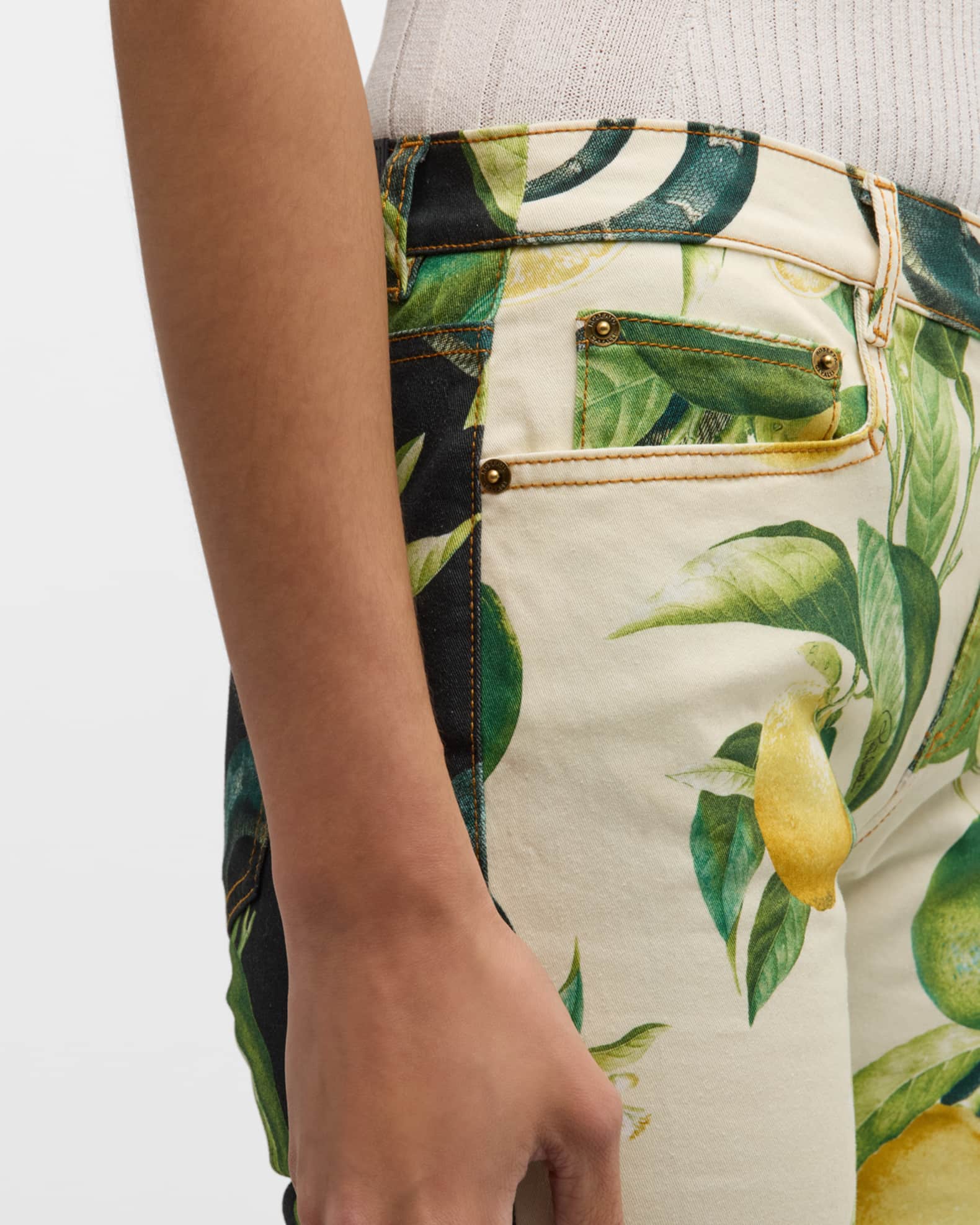 Roberto Cavalli Colorblock Lemon-Print Flare Trousers | Neiman Marcus