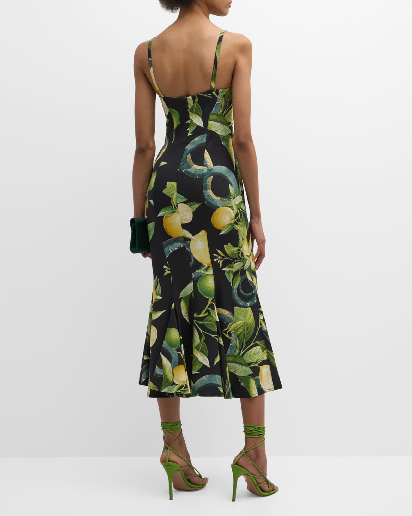 Roberto Cavalli Lemon-Print Sleeveless Trumpet Midi Dress | Neiman Marcus