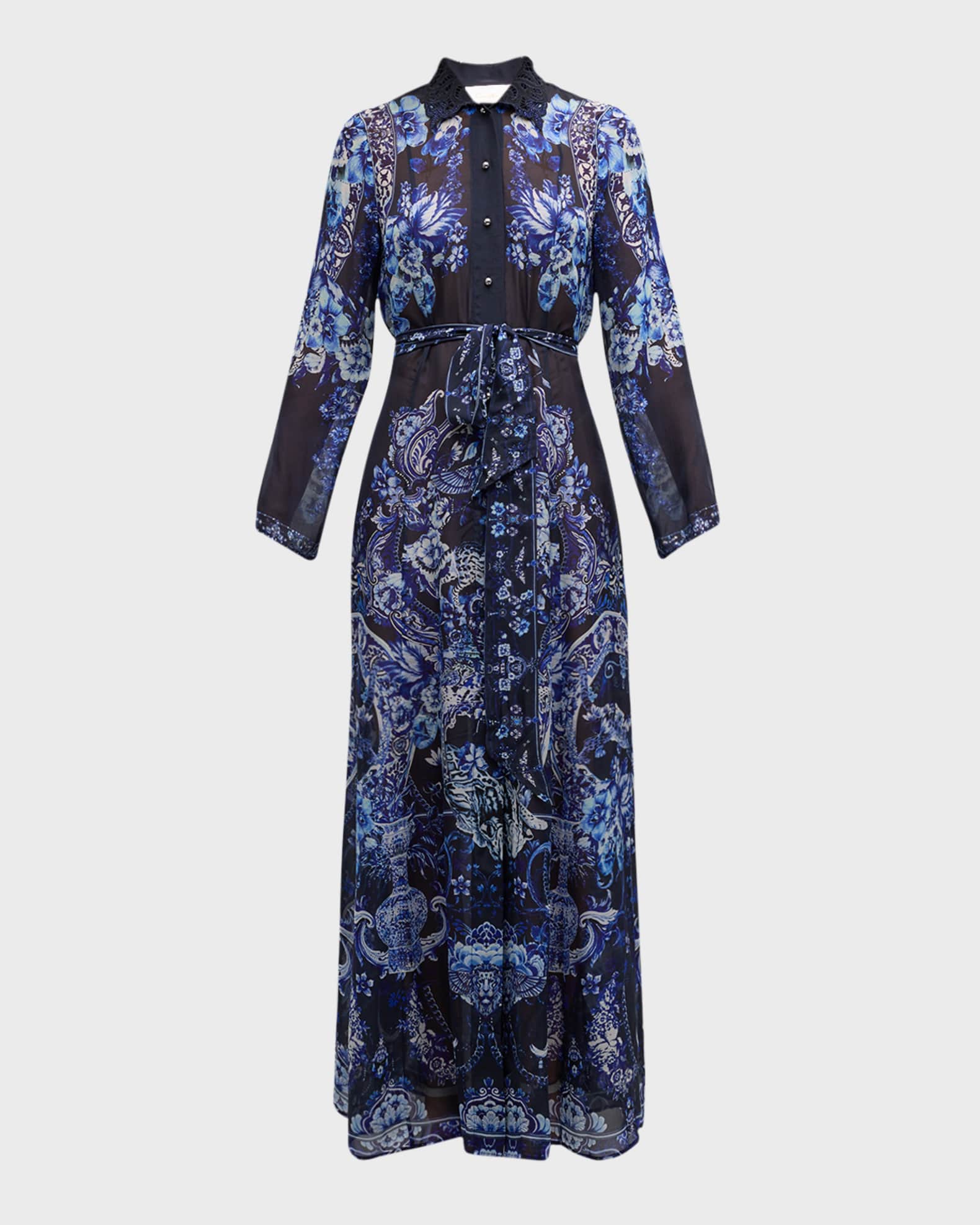 Camilla Delft Dynasty Chiffon Maxi Dress with Cutwork Lace Collar ...