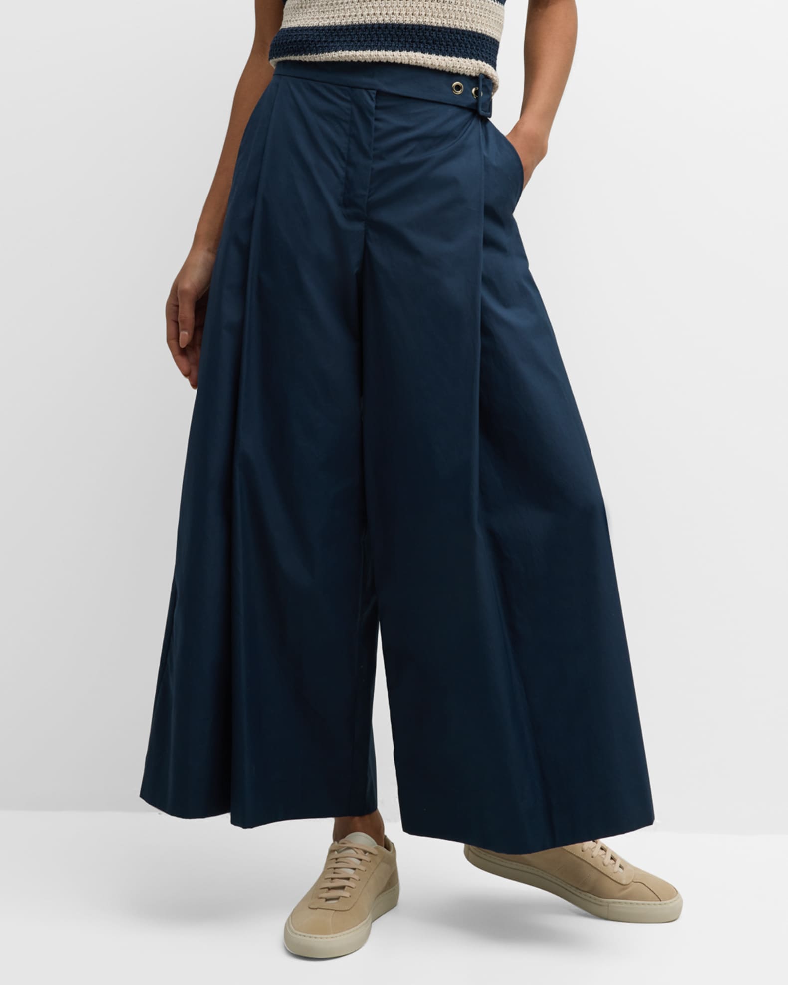 Max Mara Assiro Belted Wide-Leg Ankle Pants | Neiman Marcus