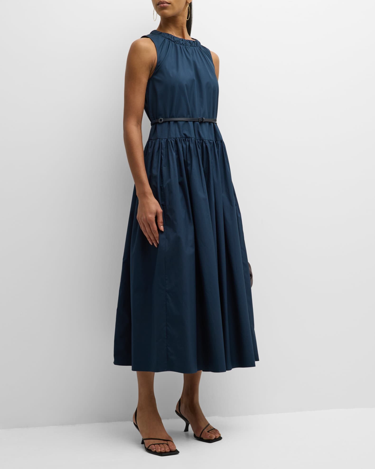 Max Mara Teresa Belted Drop-Waist Sleeveless Midi Dress | Neiman Marcus