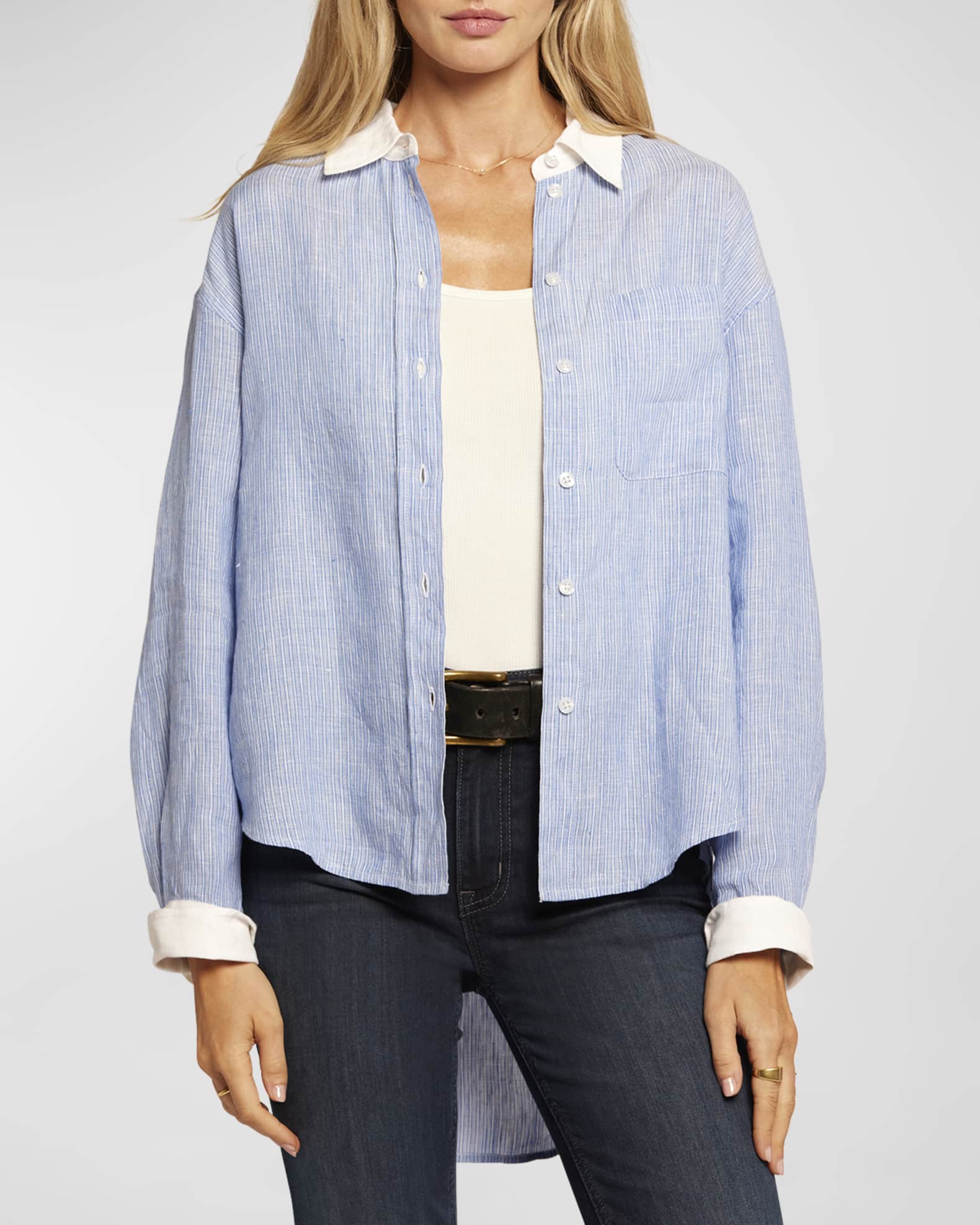 Current/Elliott The Candid Striped Button-Front Shirt | Neiman Marcus