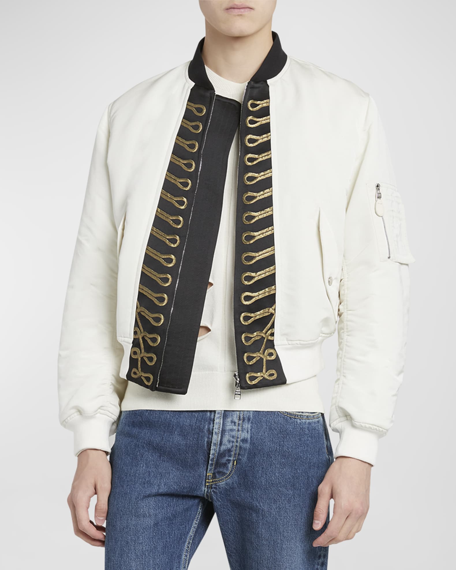 Alexander McQueen Men's Polyfaille Frogging Bomber Jacket | Neiman Marcus