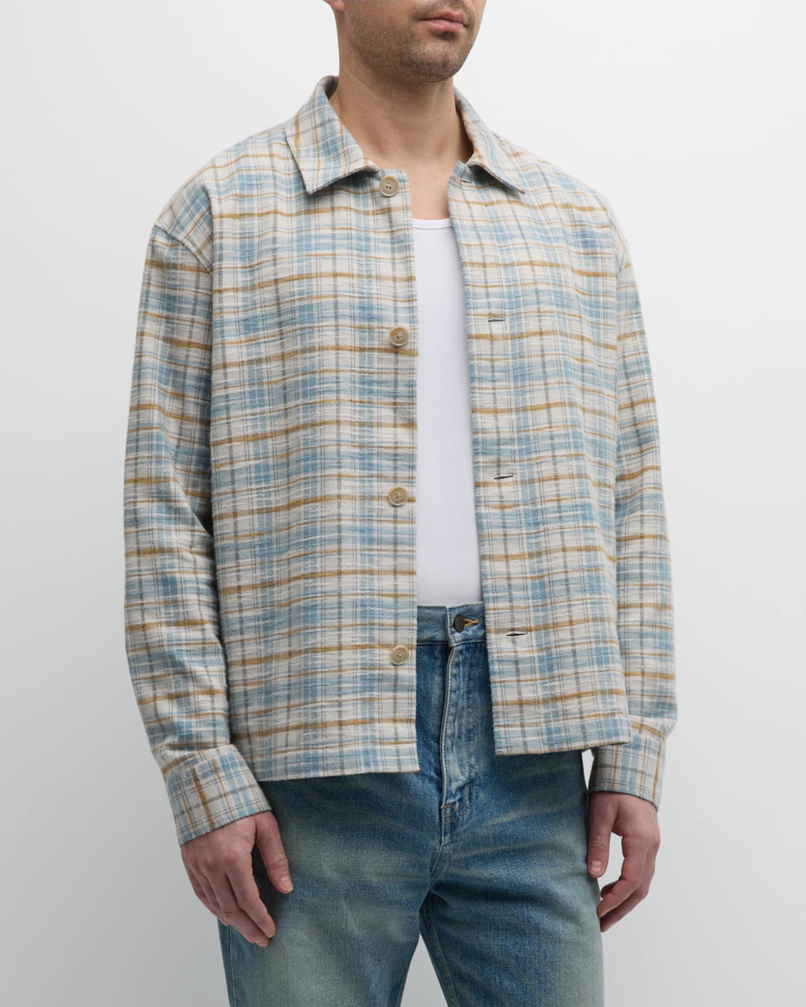 FRAME Men's Relaxed Plaid Overshirt | Neiman Marcus