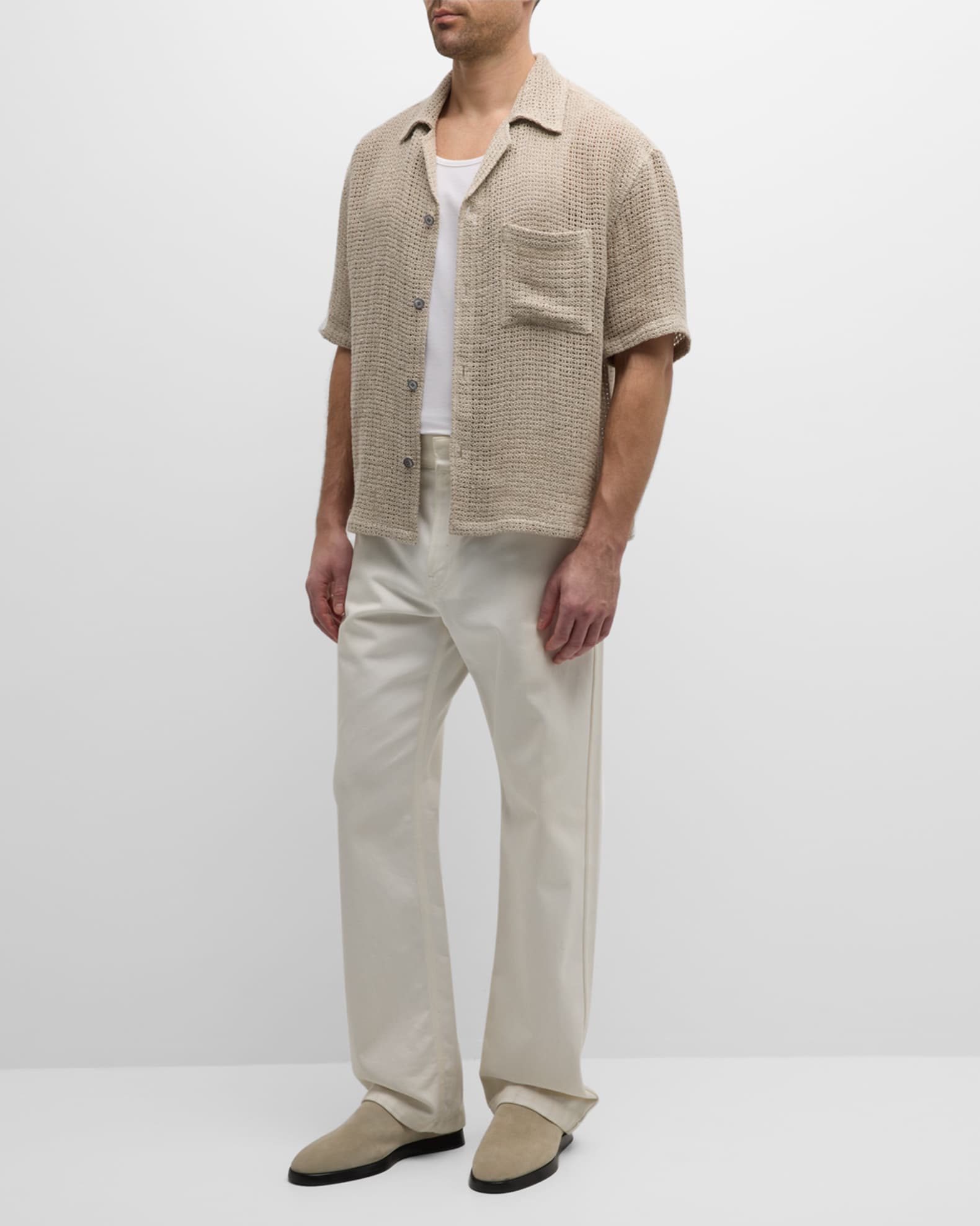 FRAME Men's Linen Open Weave Overshirt | Neiman Marcus