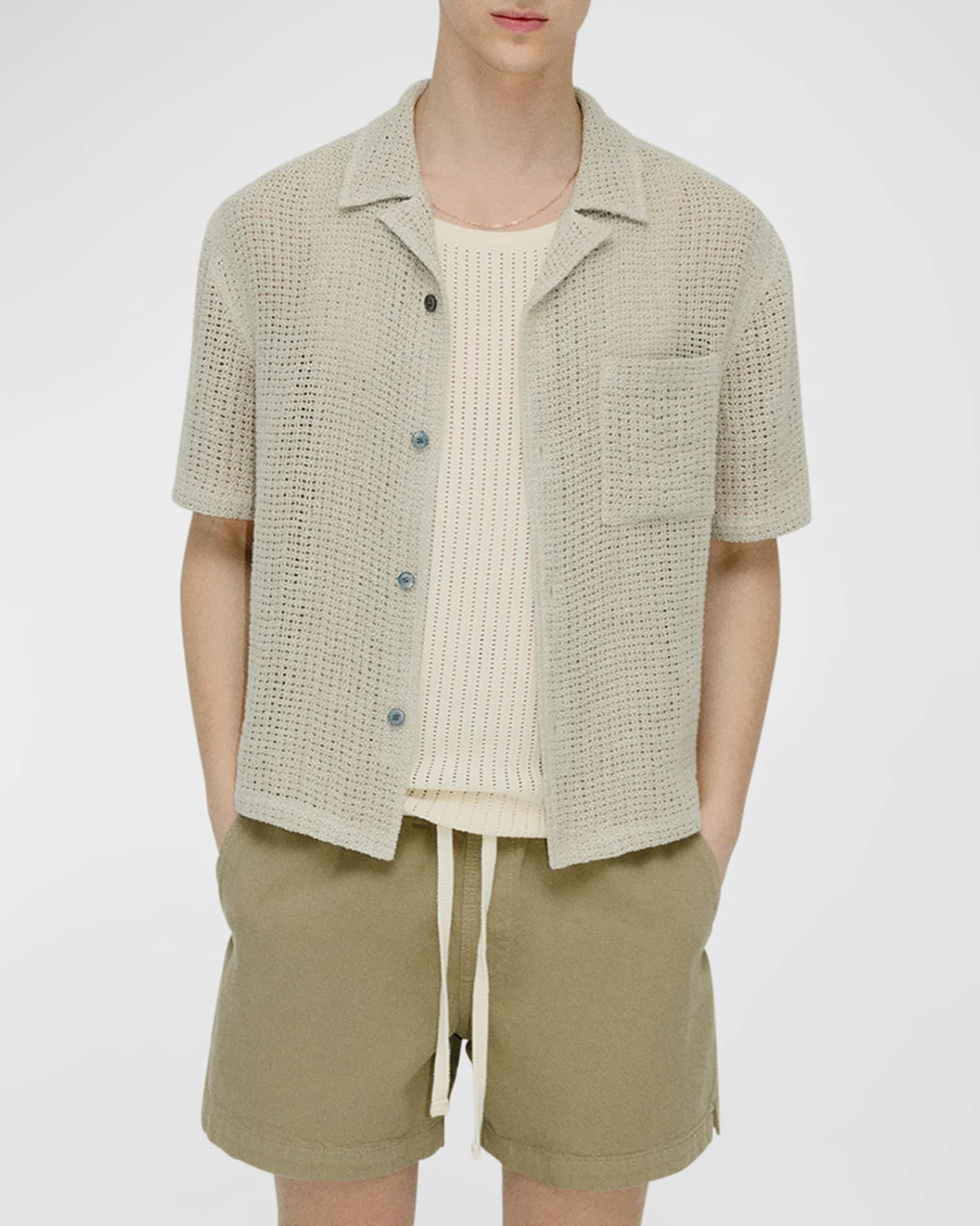 FRAME Men's Linen Open Weave Overshirt | Neiman Marcus