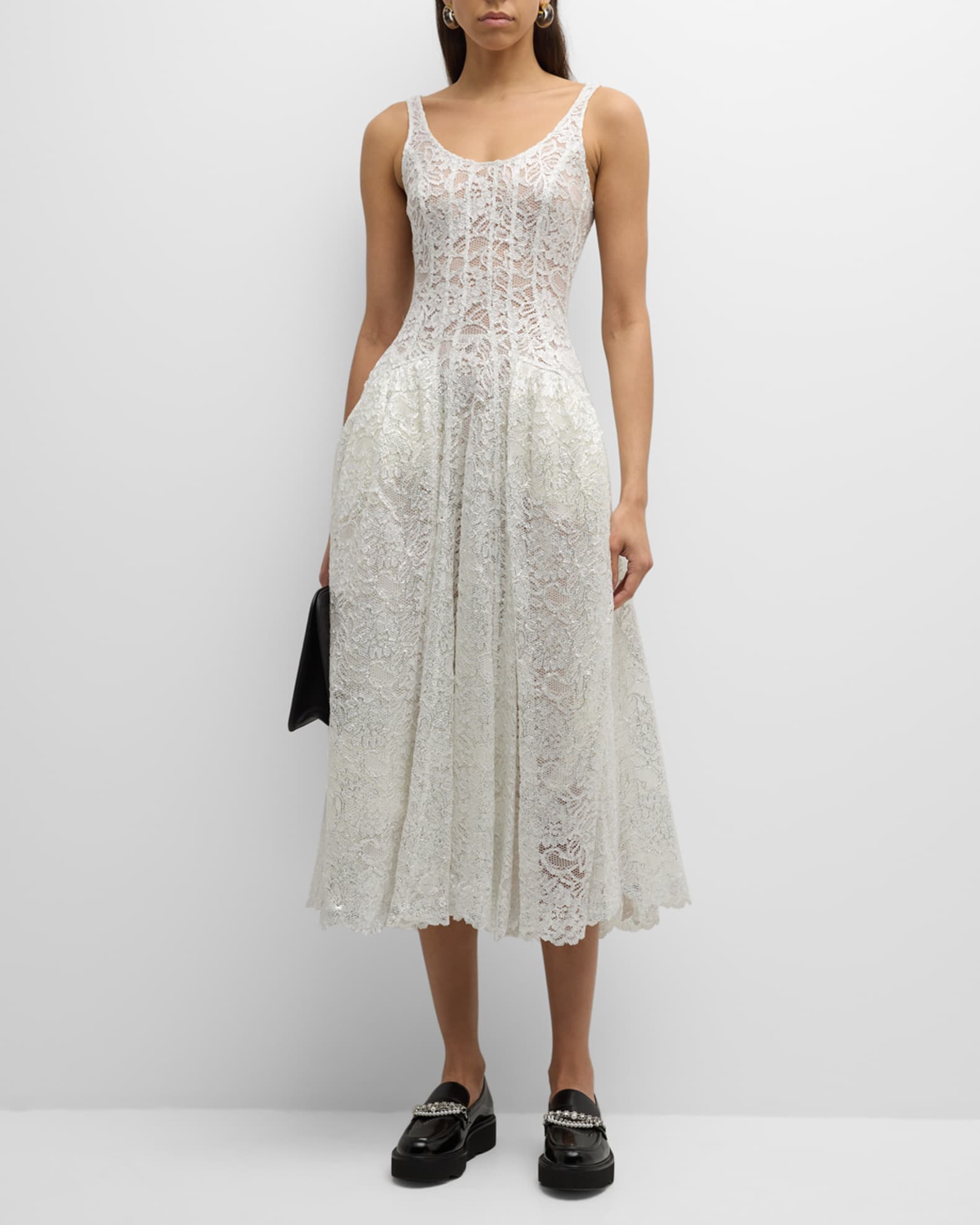 Simone Rocha Sculpted Scoop-Neck Sleeveless Lace Midi Dress | Neiman Marcus