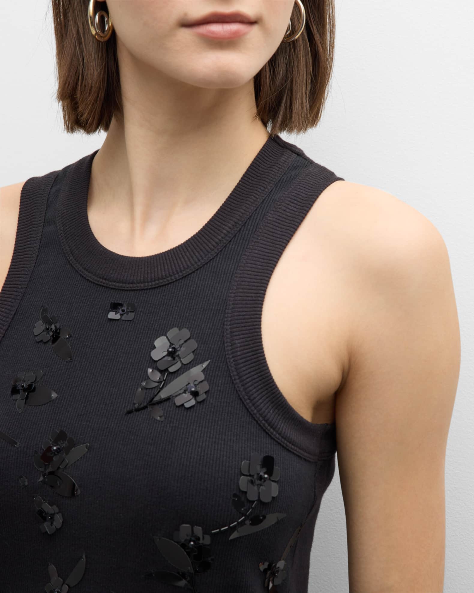 Ganni Embellished Rib-Jersey Tank Top | Neiman Marcus