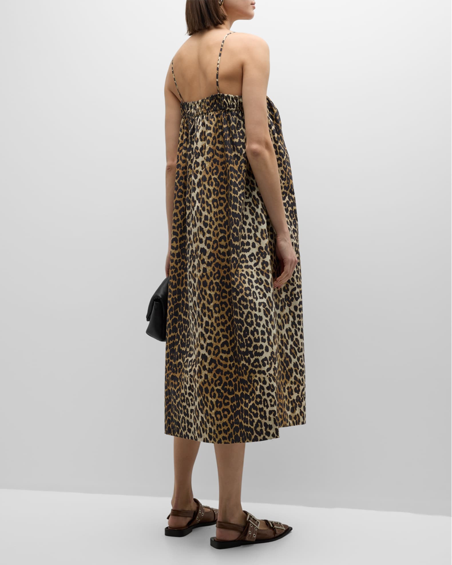 Ganni Spaghetti Strap Leopard Print Midi Dress Neiman Marcus
