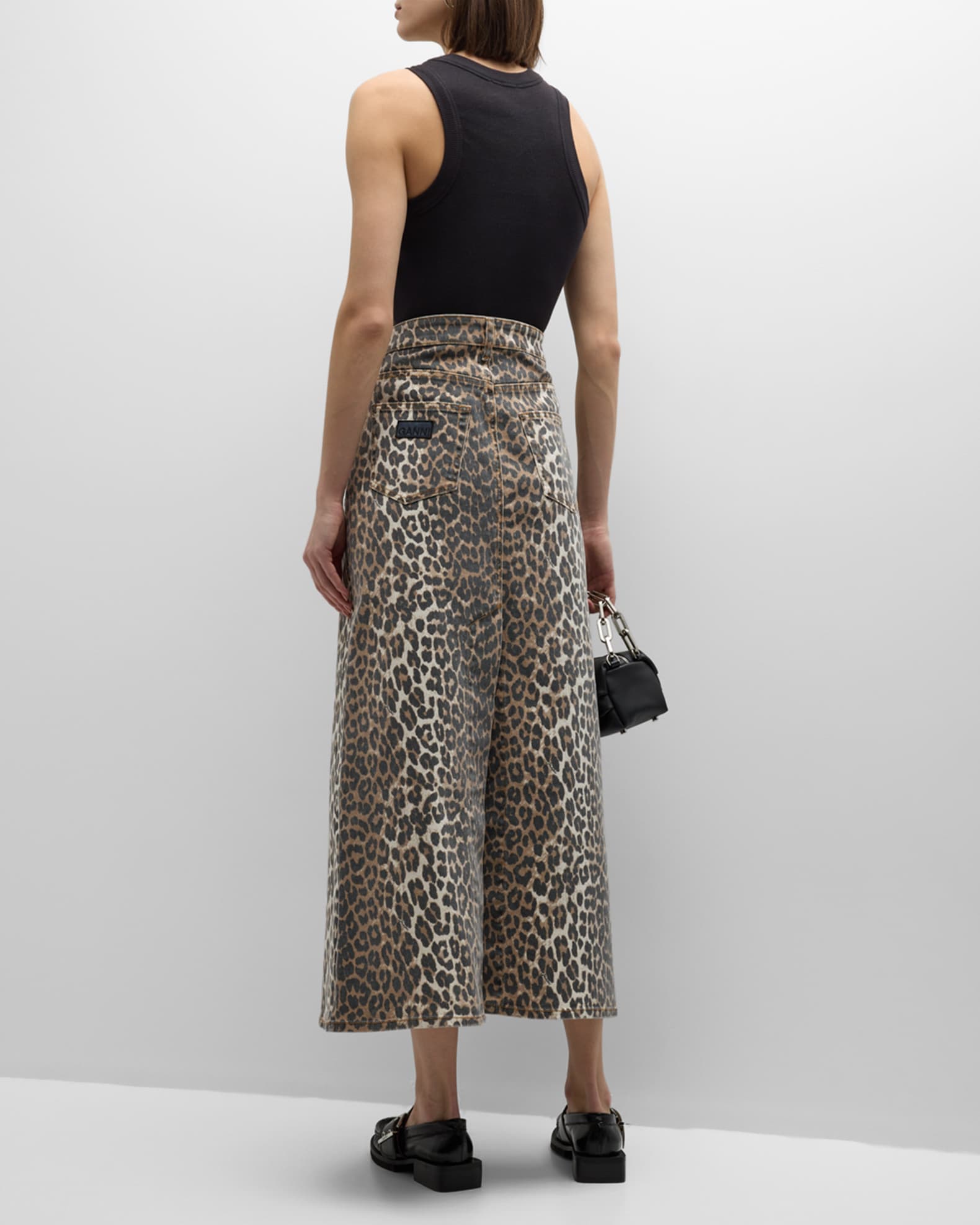 Ganni Leopard-Print Denim Maxi Skirt | Neiman Marcus