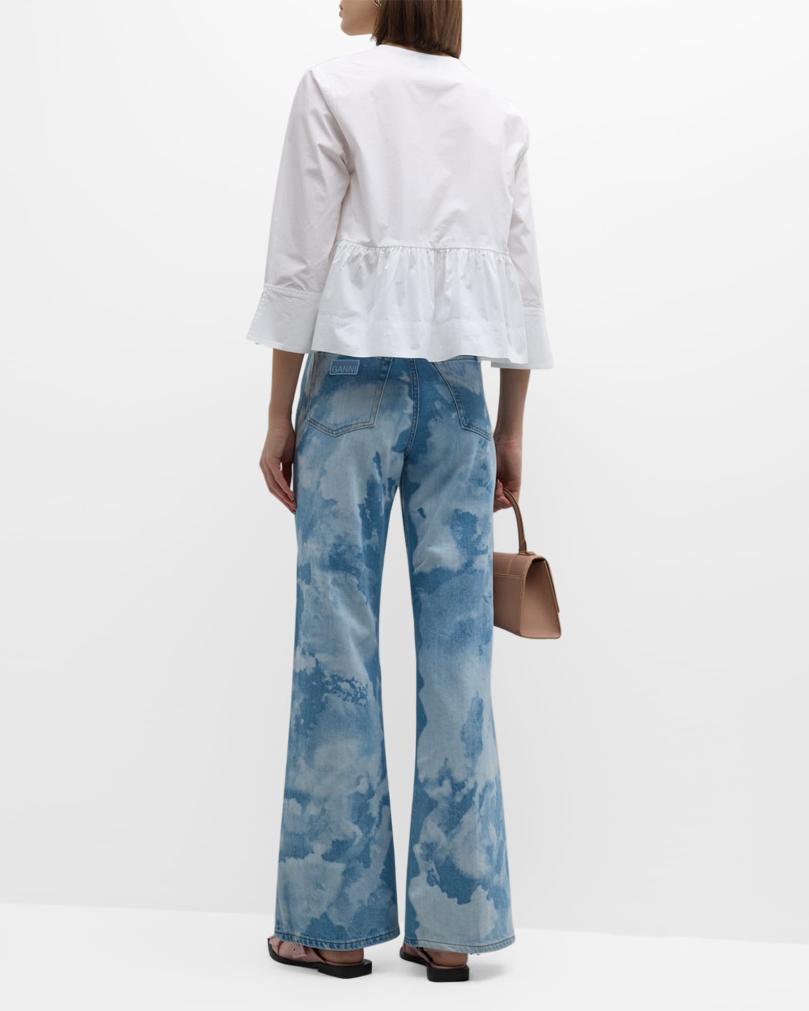 Ganni Tie-Front Cotton Poplin Blouse | Neiman Marcus