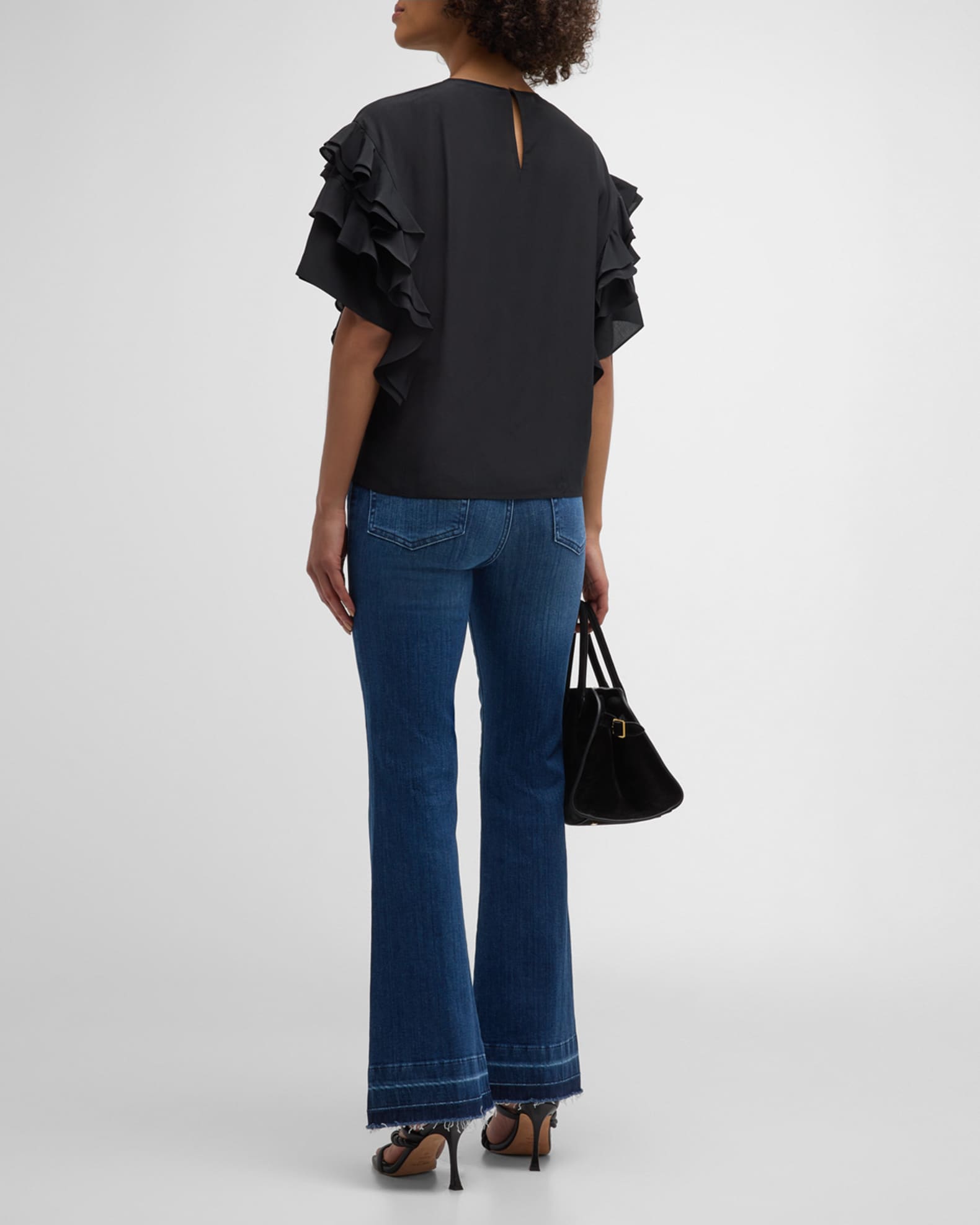 FRAME Ruffle-Sleeve Blouse | Neiman Marcus