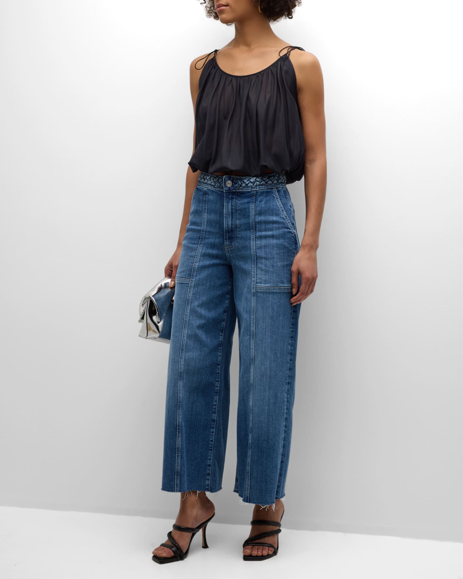 FRAME Braided Wide Crop Jeans | Neiman Marcus