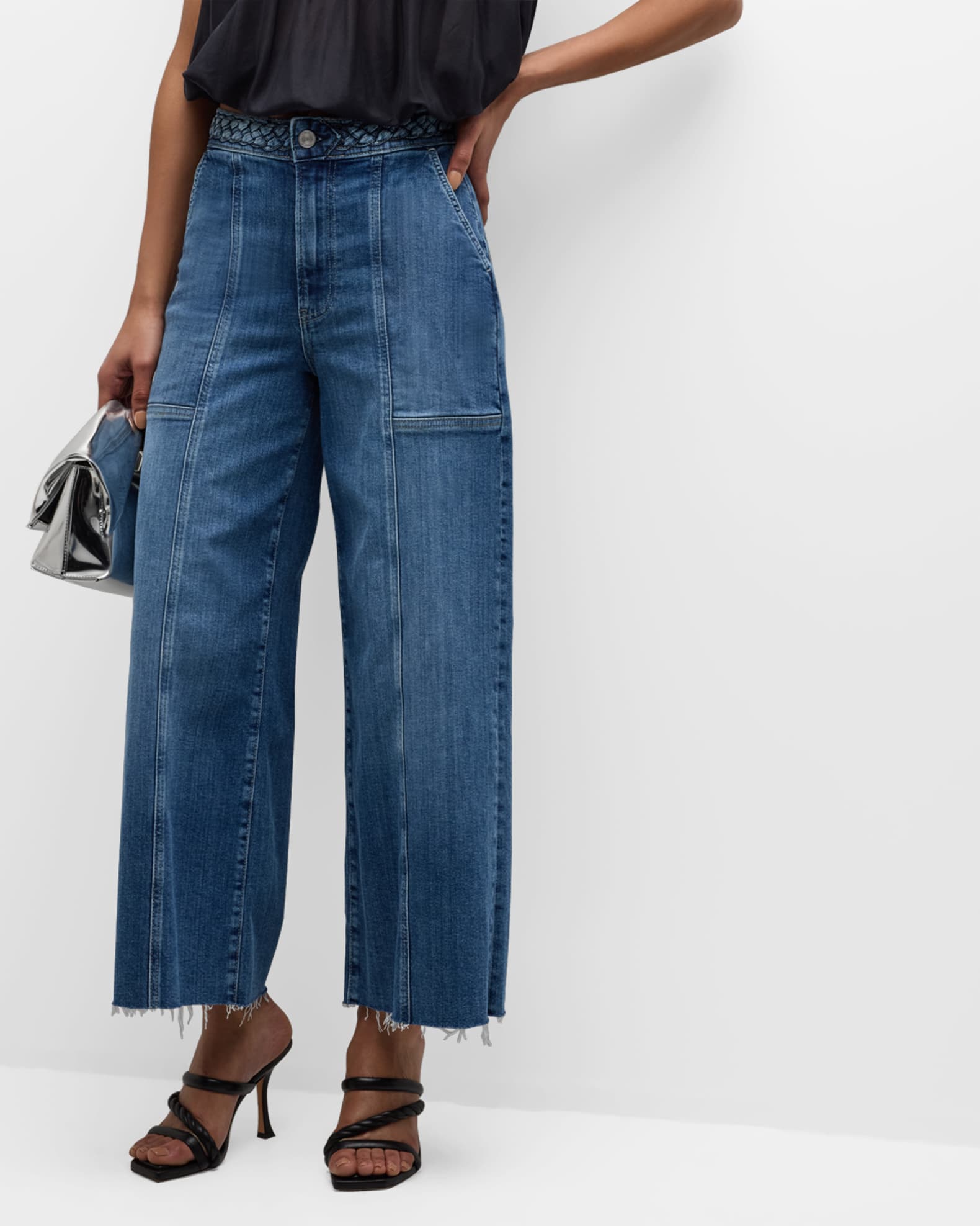 FRAME Braided Wide Crop Jeans | Neiman Marcus