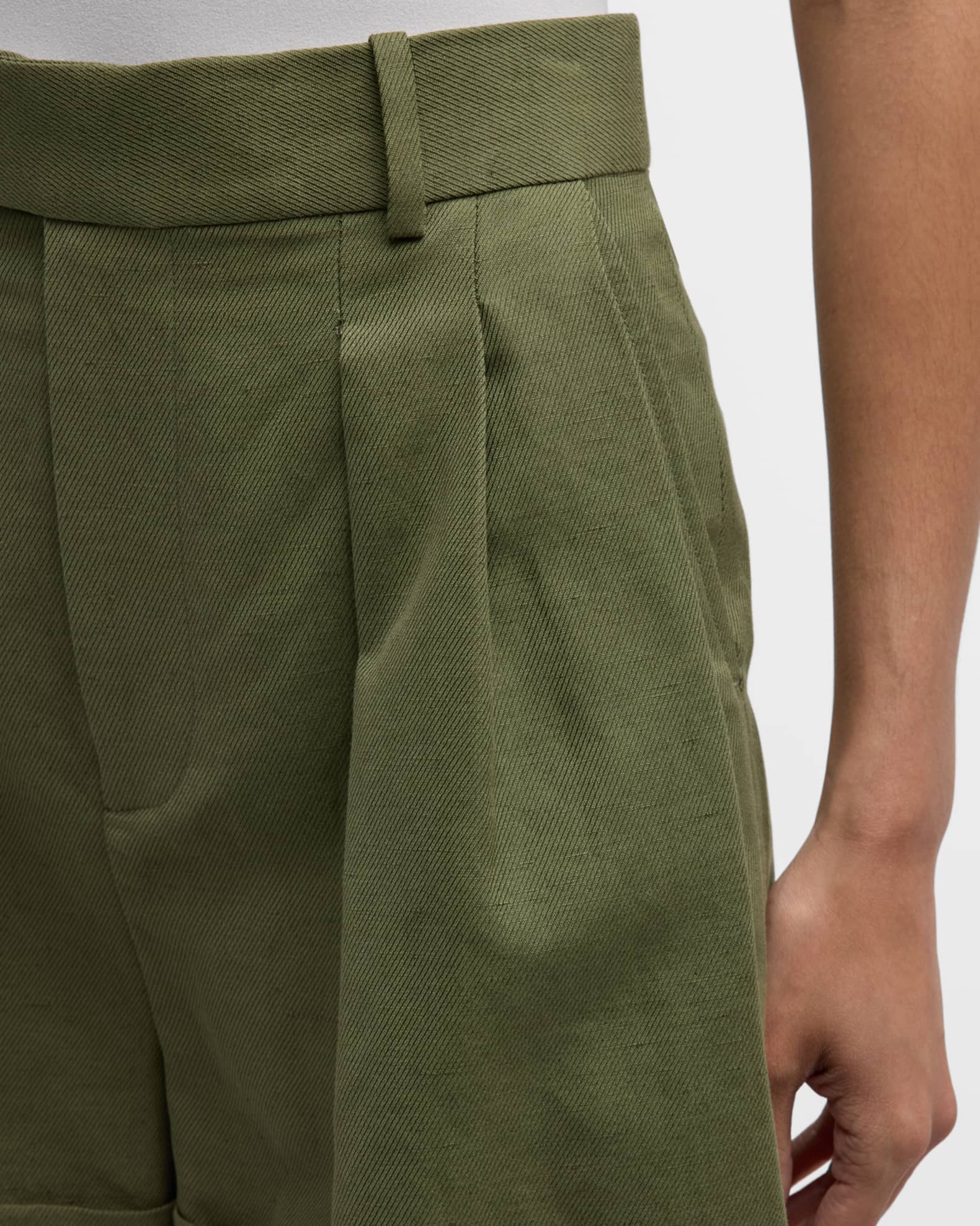 FRAME Pleated Wide-Cuff Shorts | Neiman Marcus