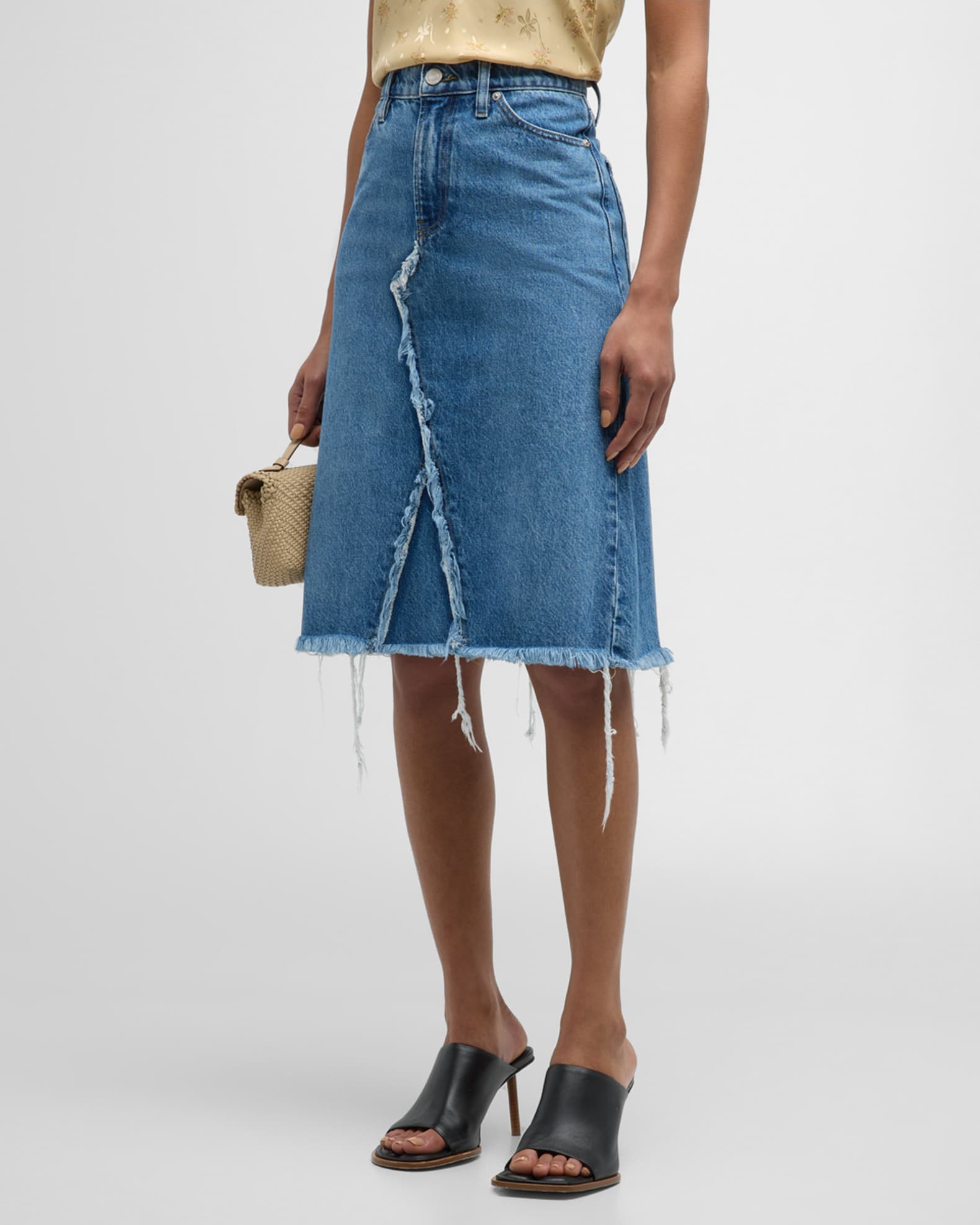 FRAME Deconstructed Denim Skirt | Neiman Marcus