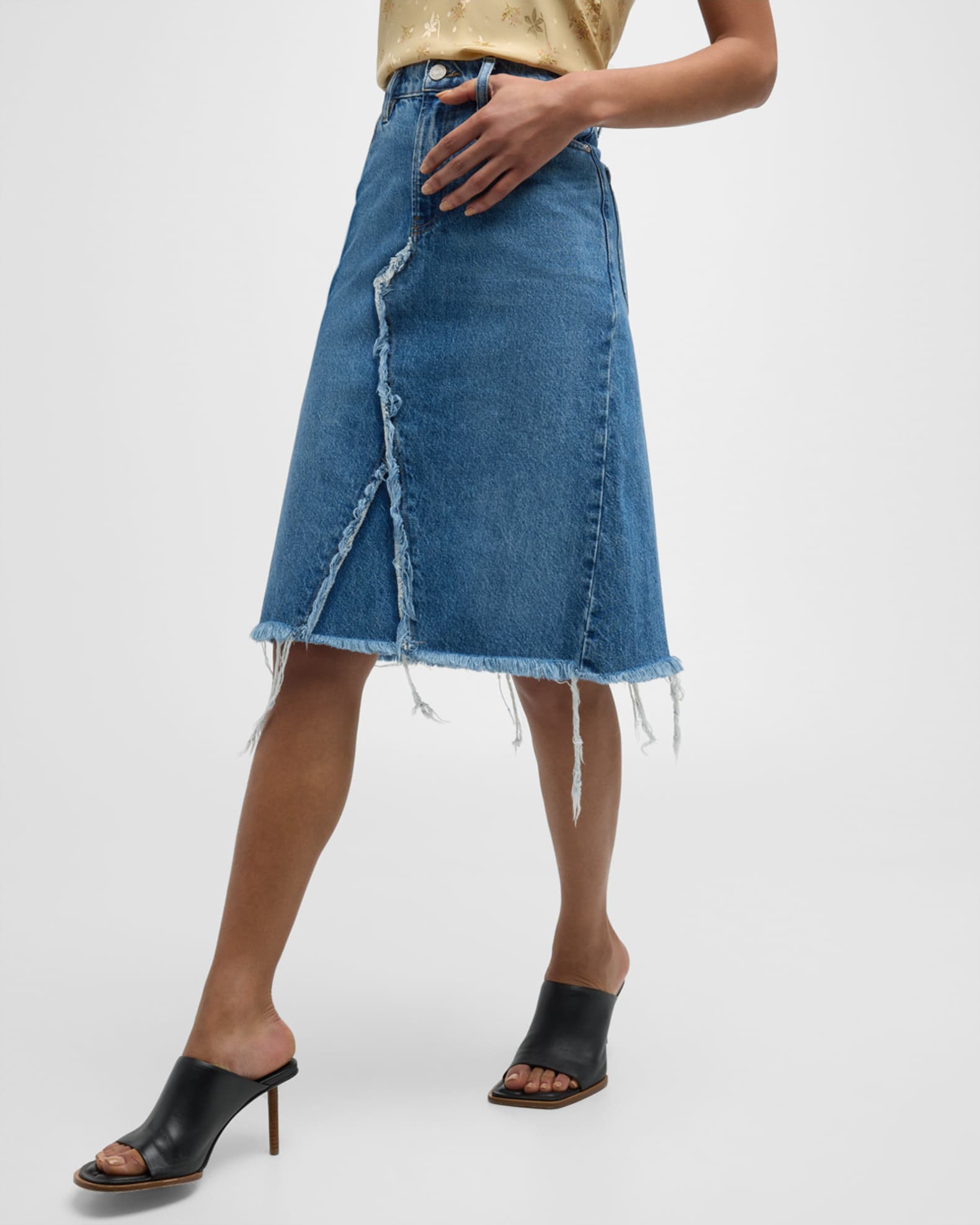 FRAME Deconstructed Denim Skirt | Neiman Marcus
