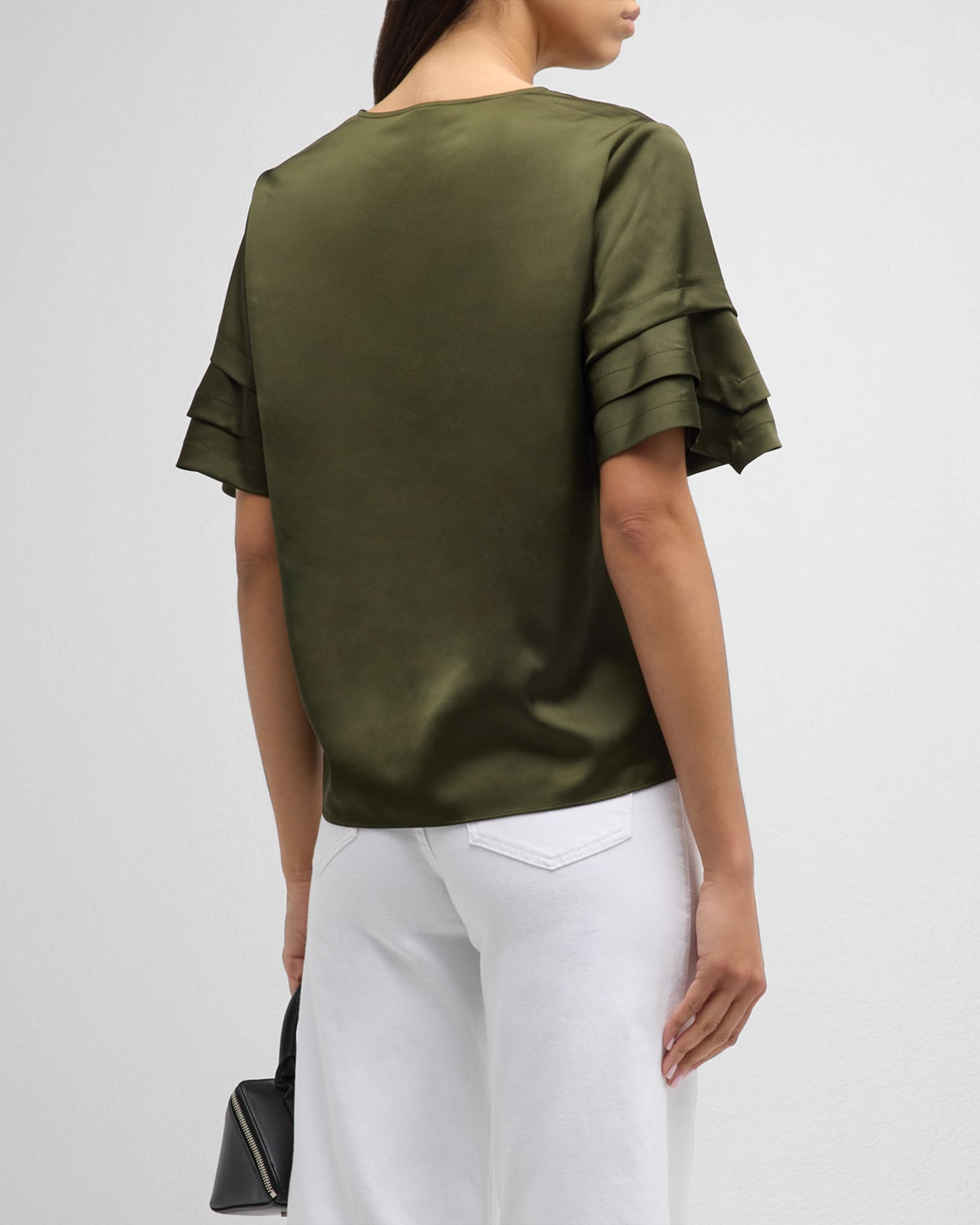 FRAME Tiered Short-Sleeve Satin Blouse | Neiman Marcus