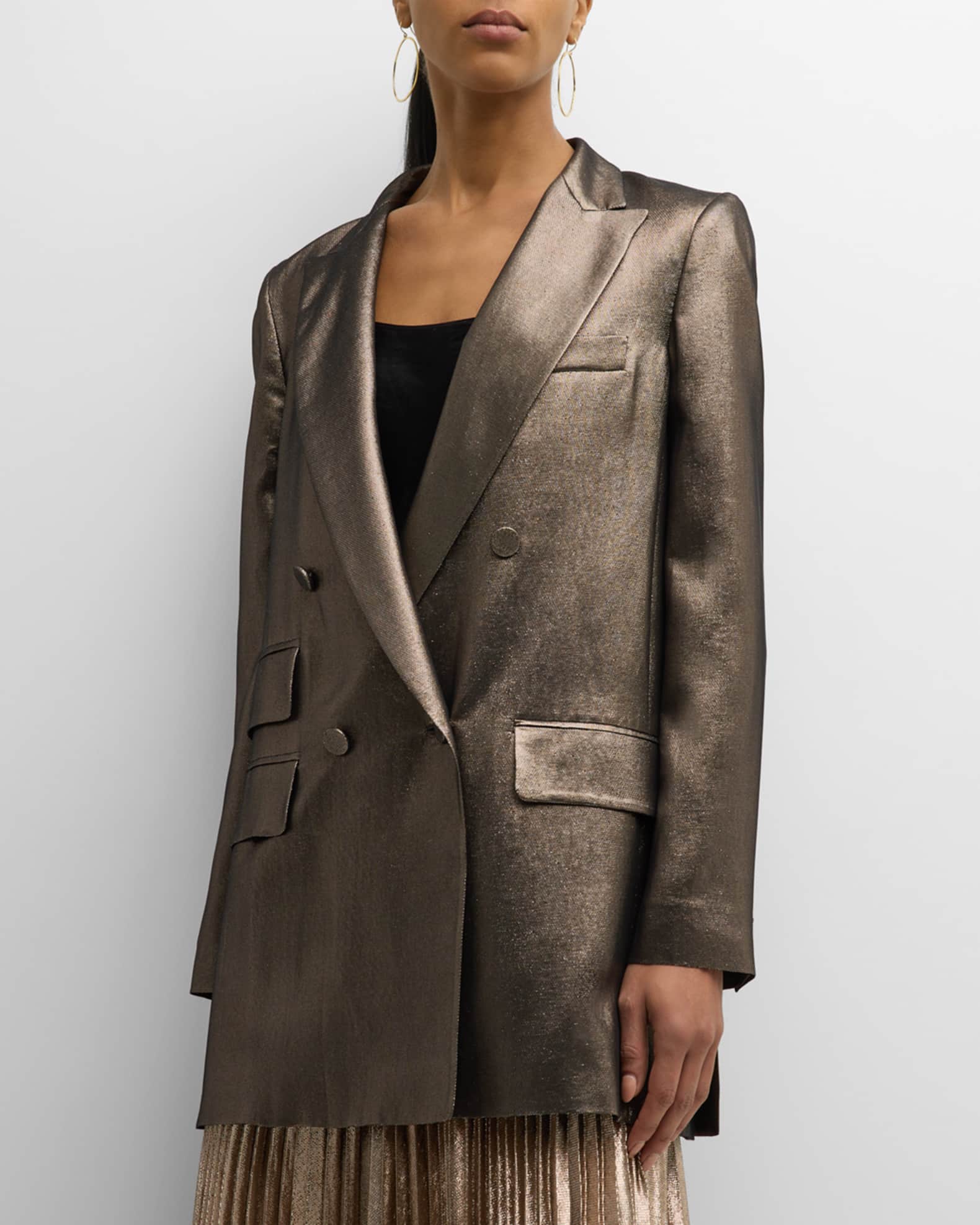 Max Mara Edro Metallic Silk Blazer Jacket | Neiman Marcus