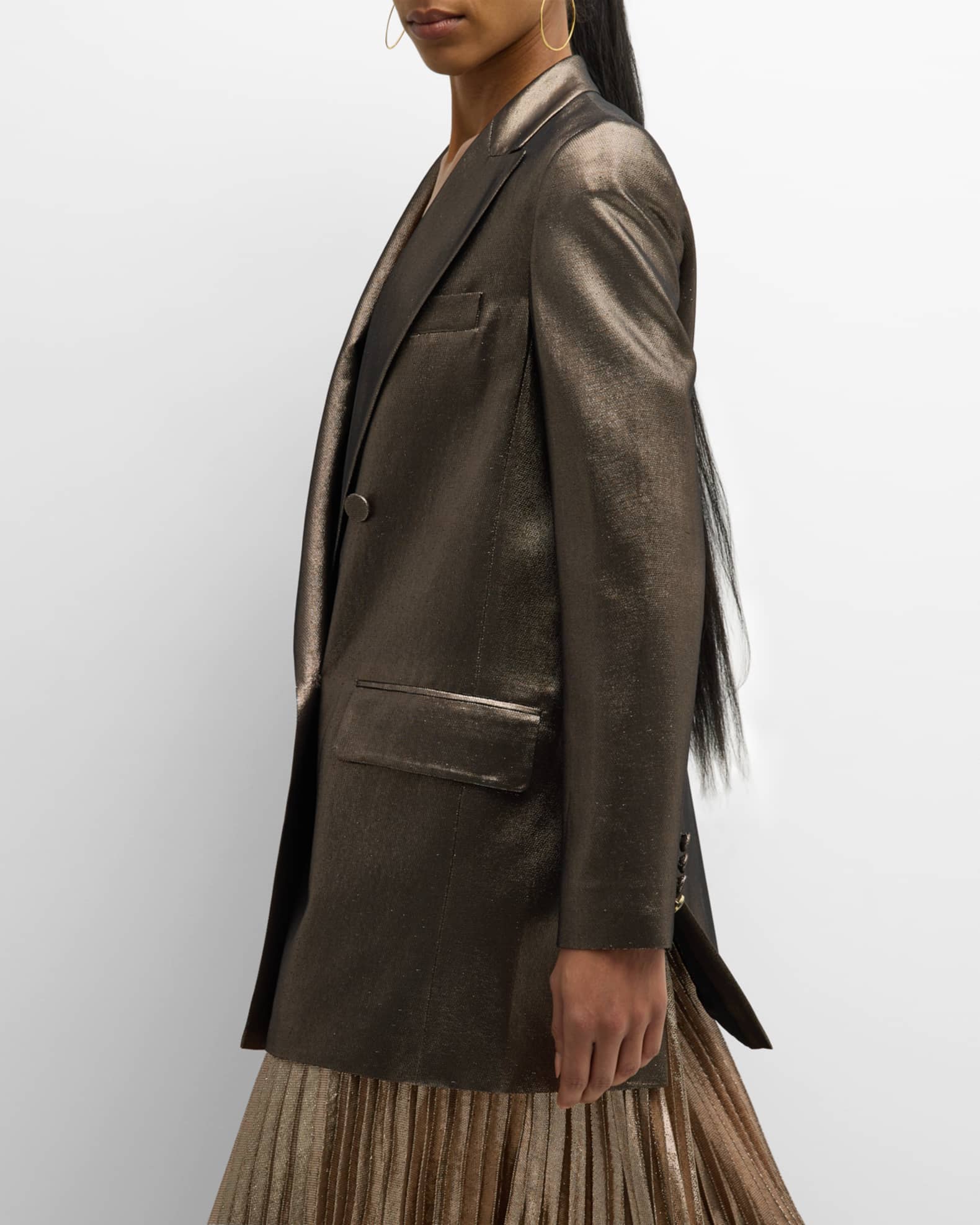 Max Mara Edro Metallic Silk Blazer Jacket | Neiman Marcus