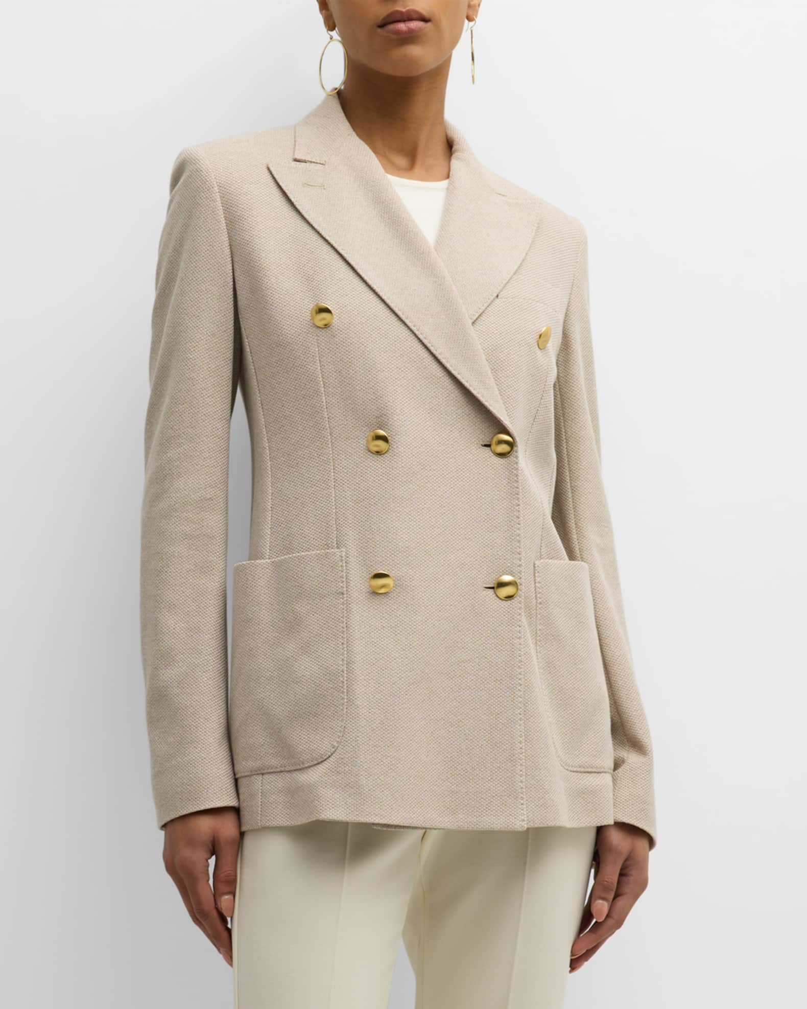 Max Mara Vanadio Pique Knit Double-Breasted Blazer Jacket | Neiman Marcus